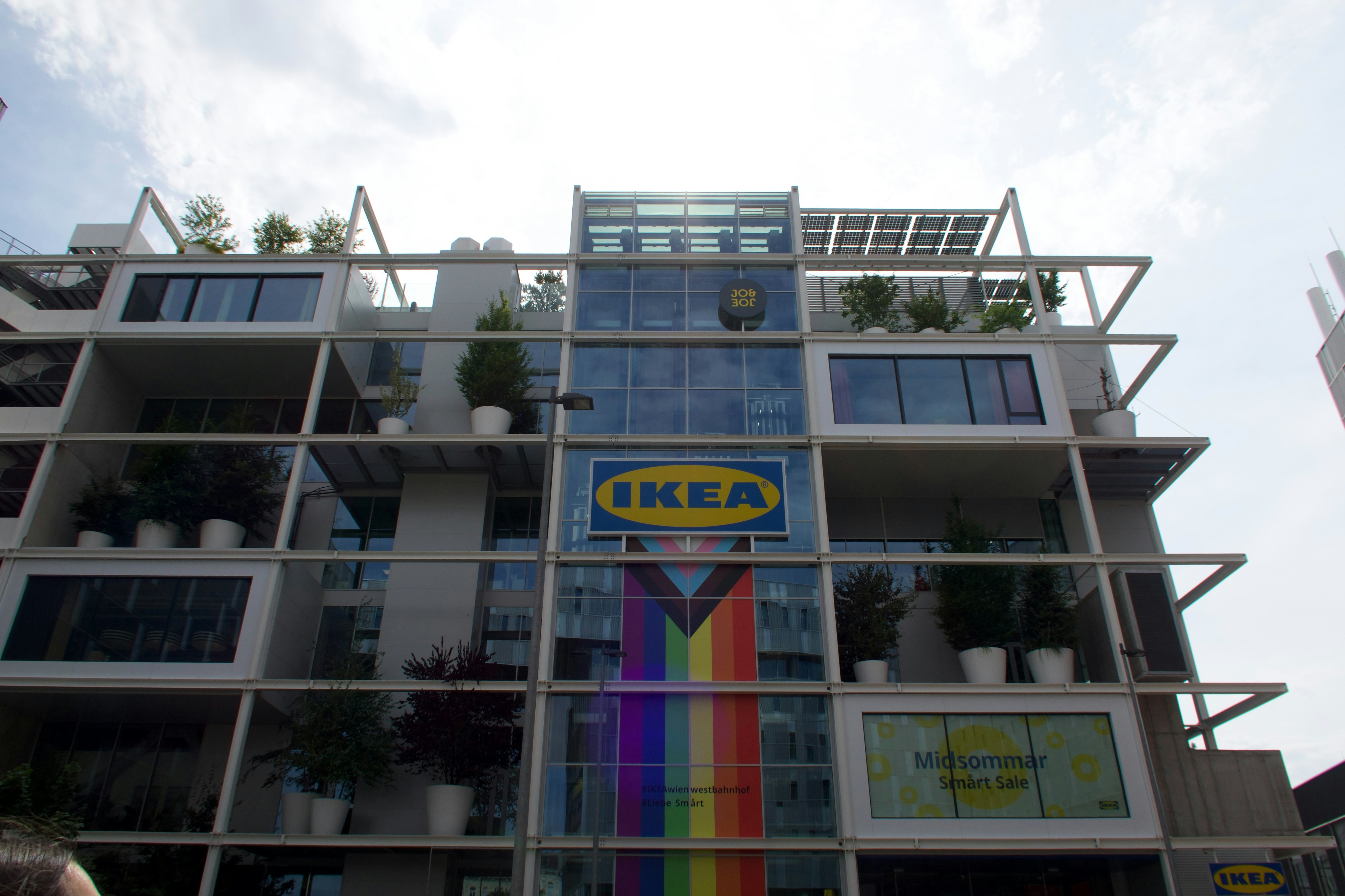 IKEA Facade in Afternoon Light with Rainbow Banner