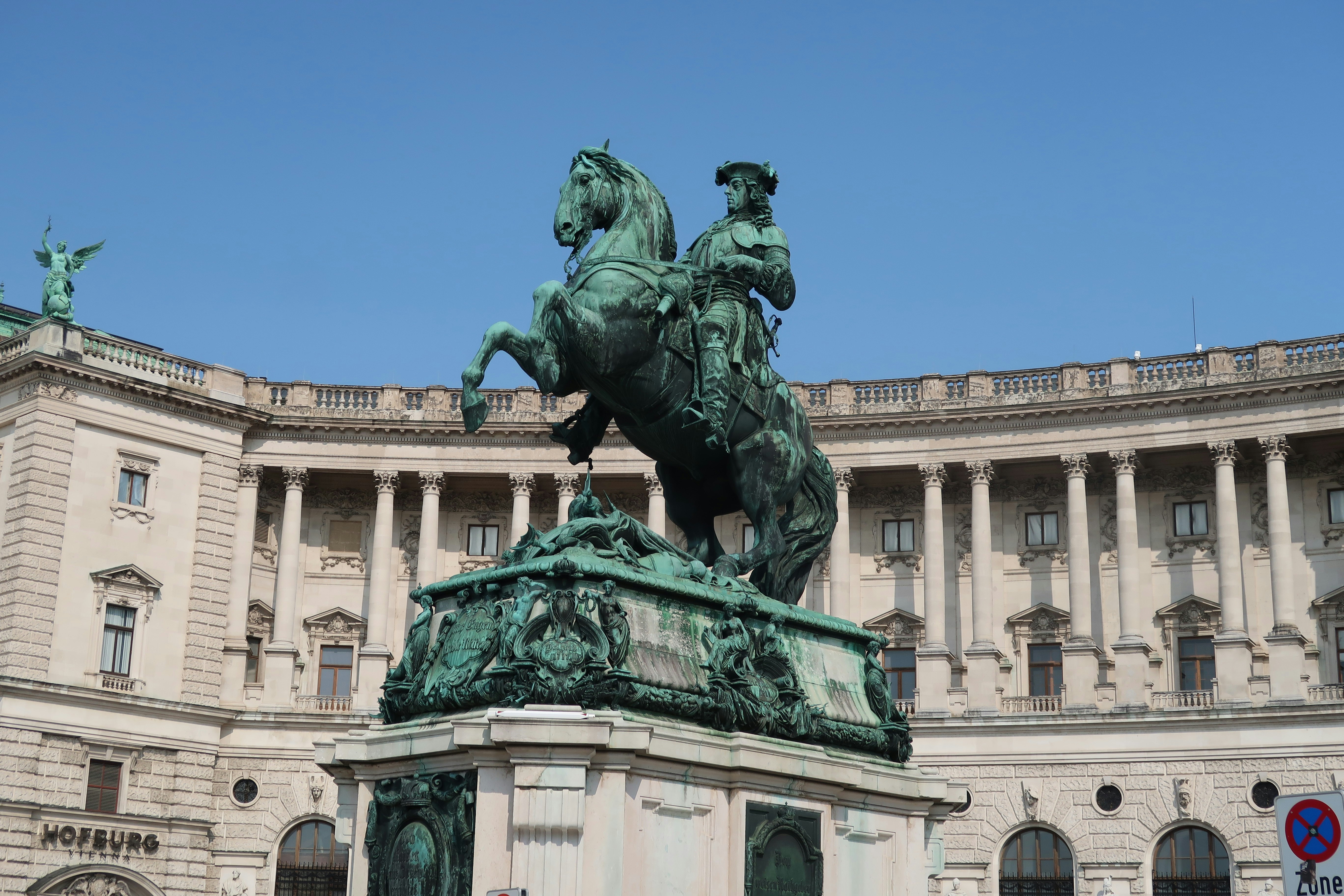 Equestrian Monument Framed by Classical Arcade