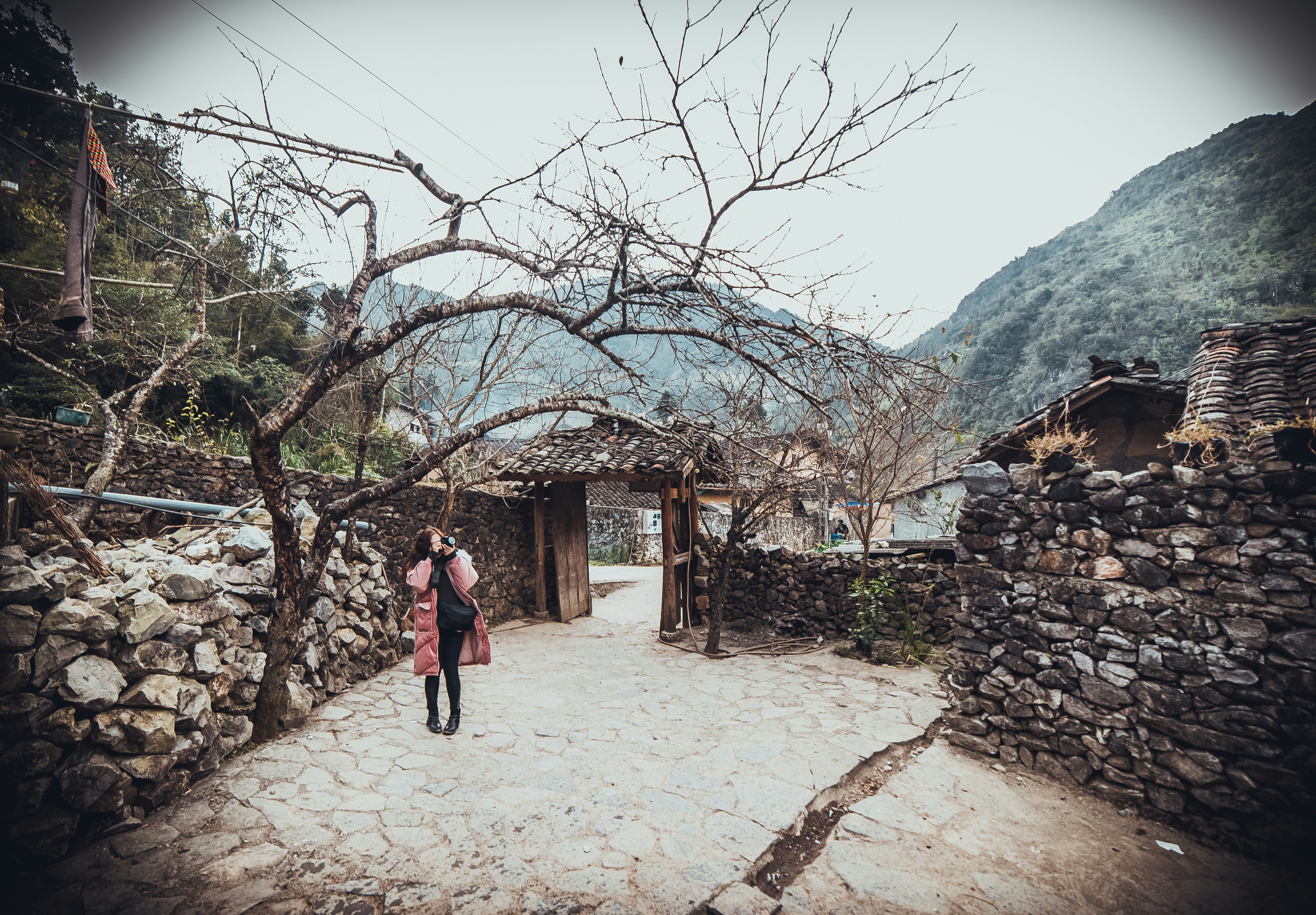 Pathway Through a Mountain Village Gateway