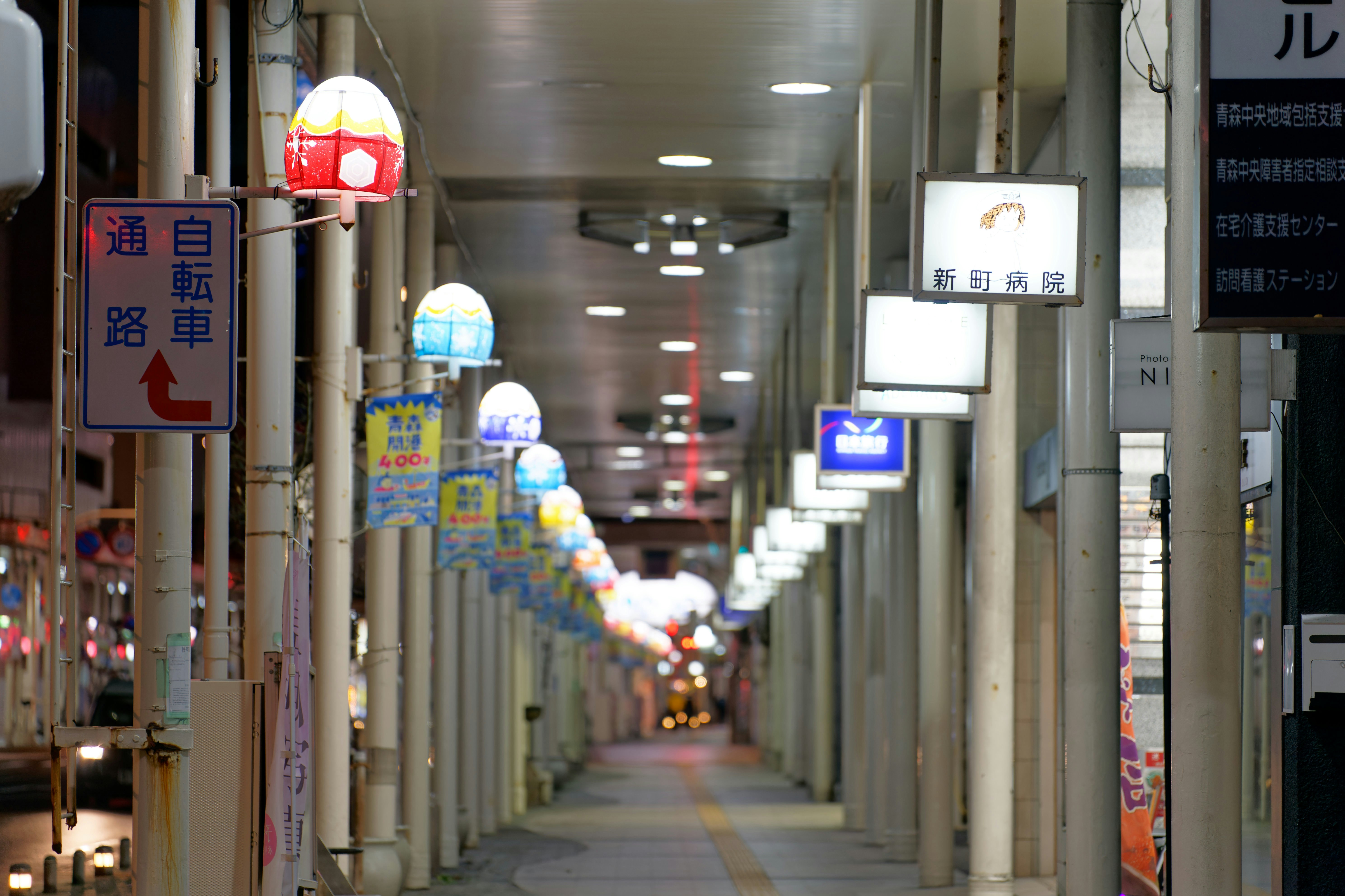 Neon Corridor of a Quiet Japanese Arcade