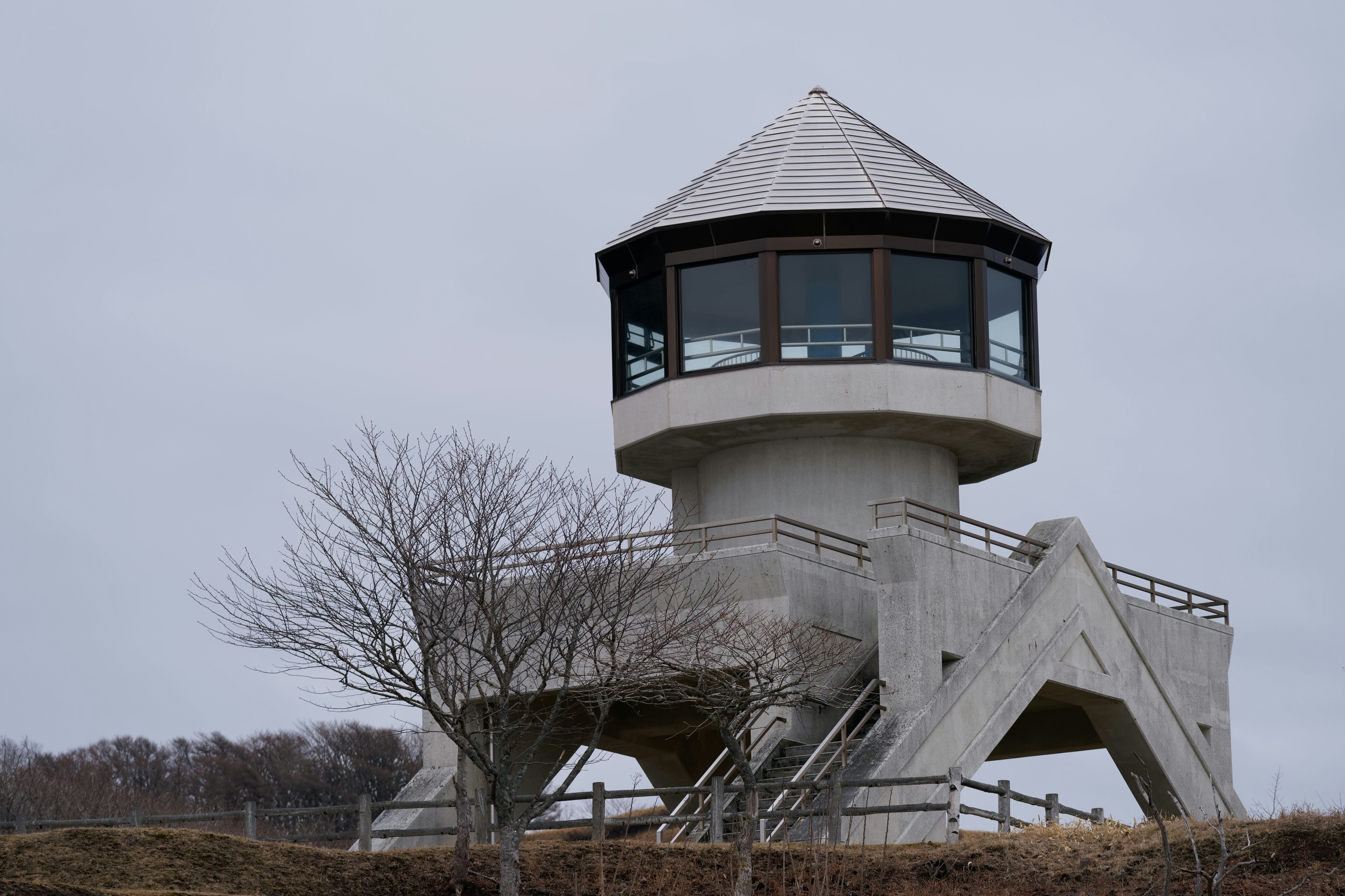 Observation Tower Overlook: A Concrete Sentinel Against a Winter Sky