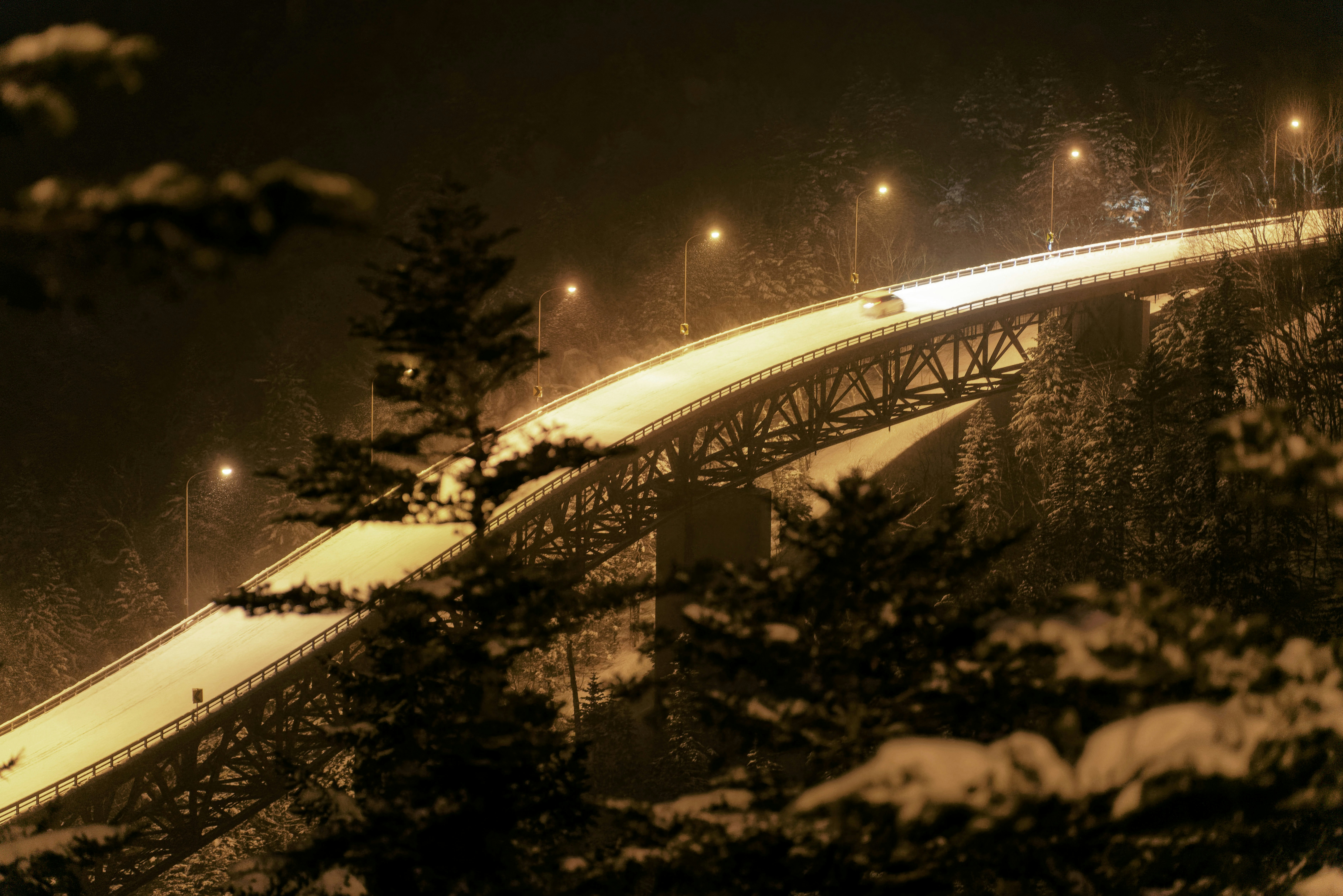 Snow-Covered Arch: A Quiet Night Crossing