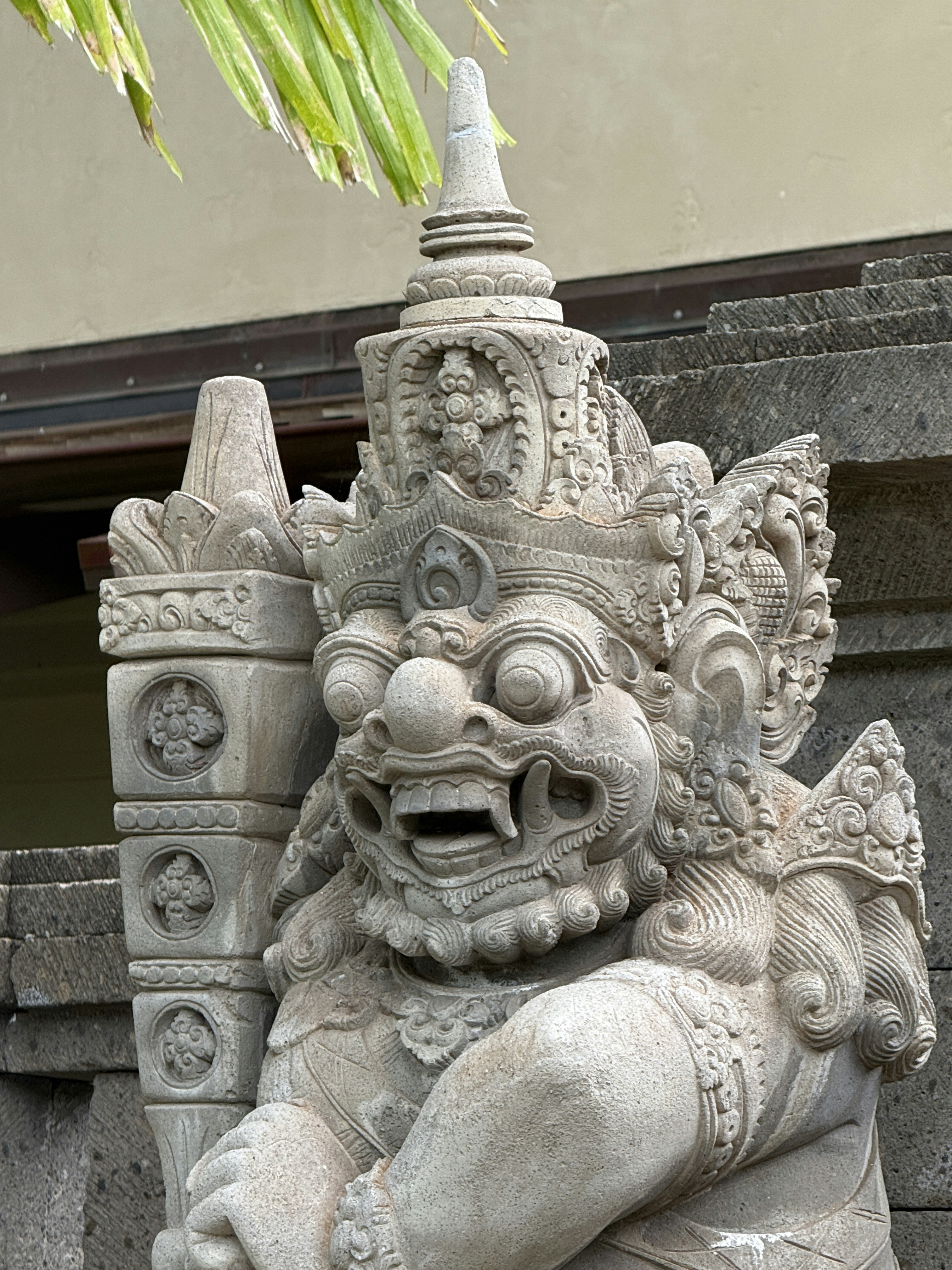 Stone Guardian: The Fierce Lion (Powerful Carving by the Steps)