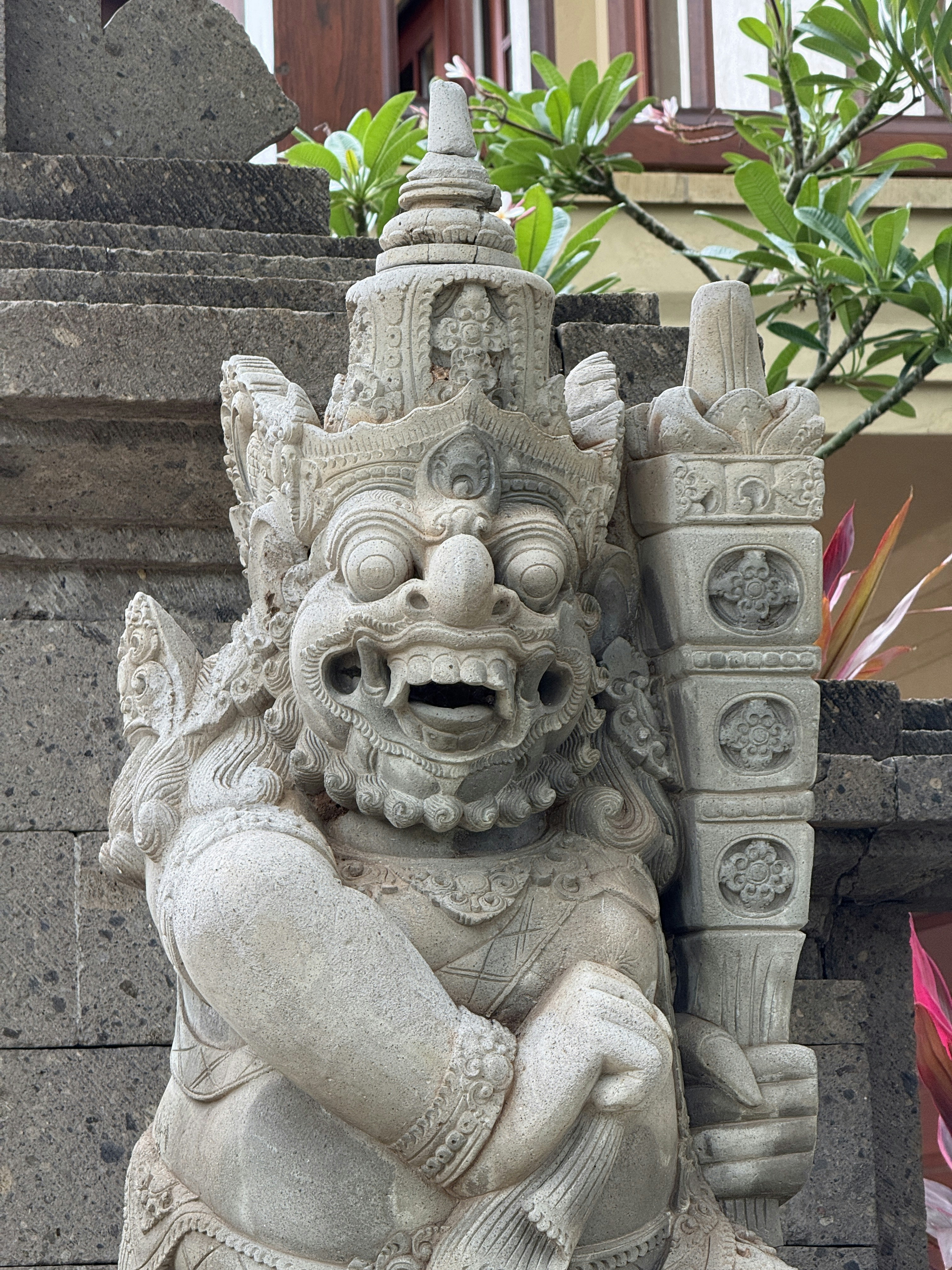 Stone Guardian with Open Mouth: A Detailed Ghaṭa Sculptural Figure