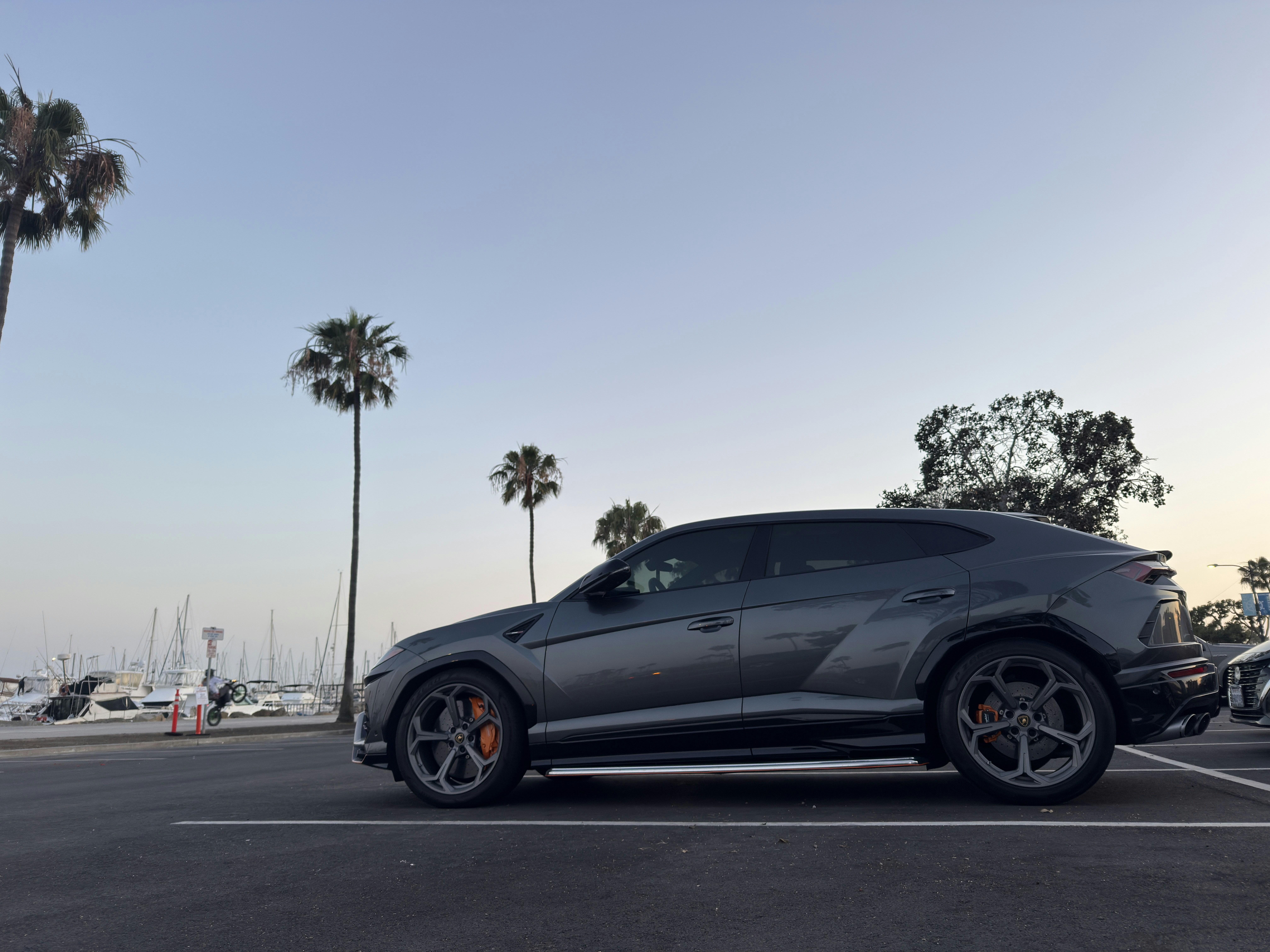 Low-slung Shadow: A Matte Grey Hypercar Anchors the Marina Park