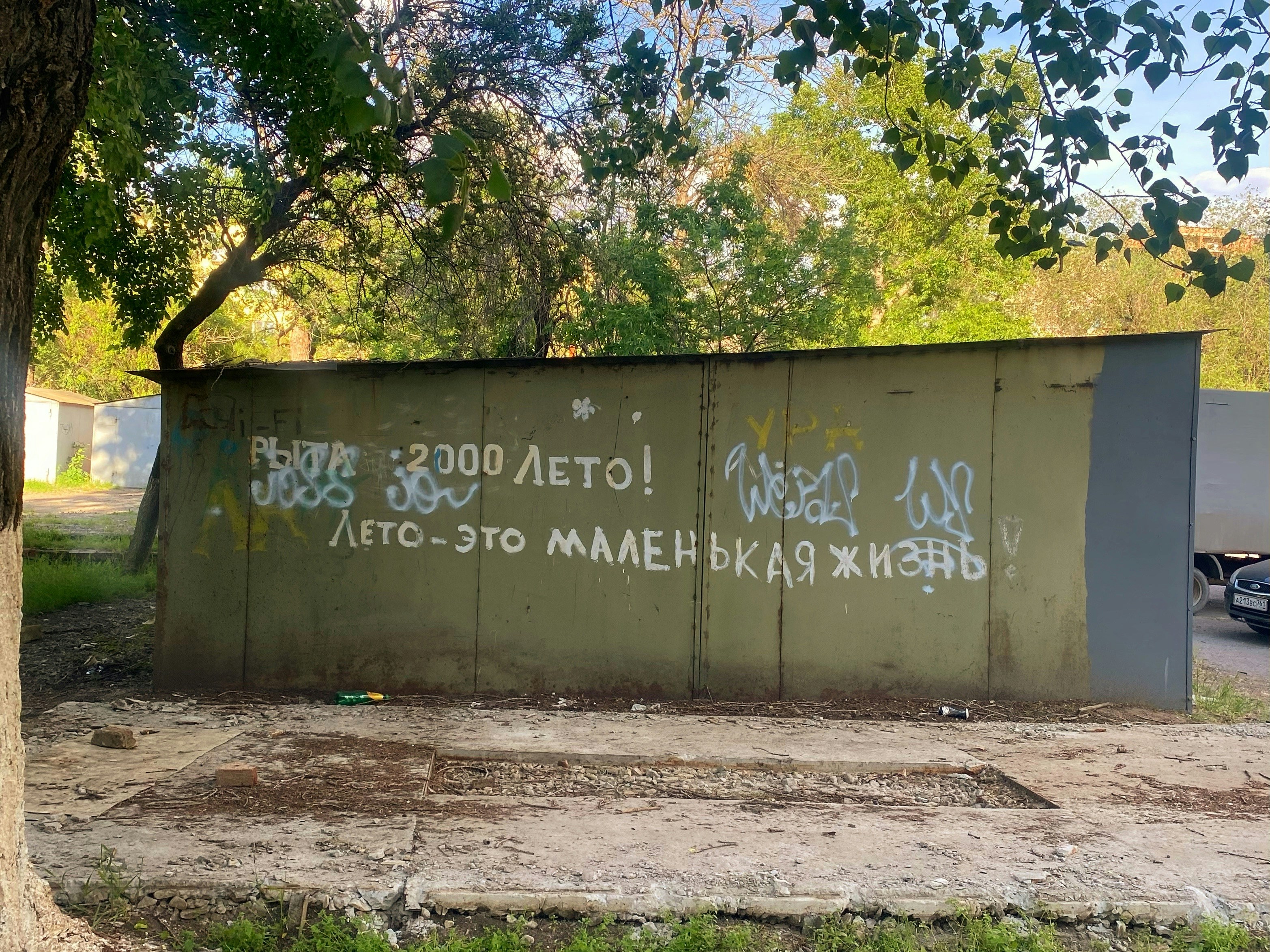 Graffiti-Graffito: A Weathered Mural on an Urban Boundary