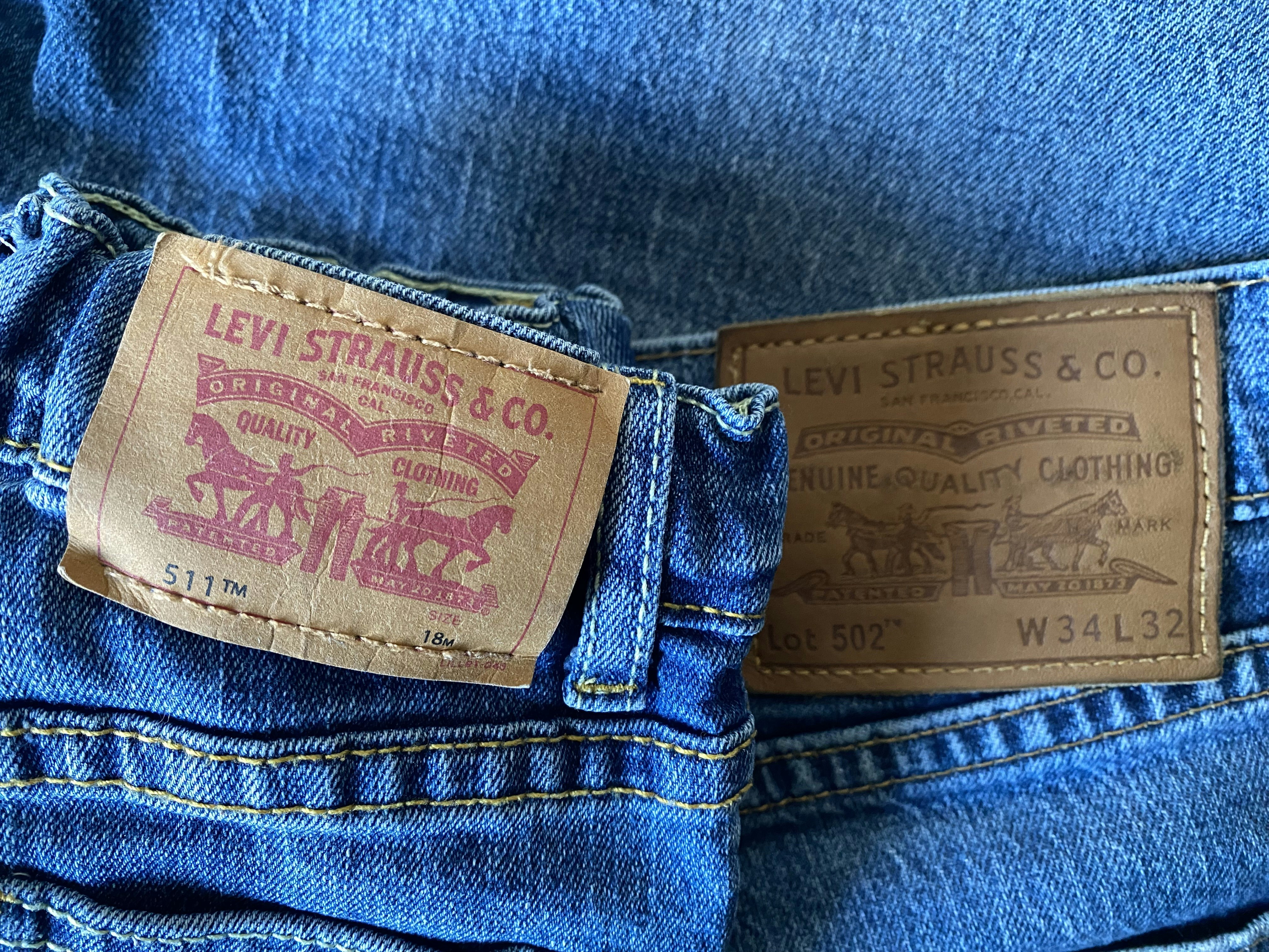 Close-Up of Levi's Leather Patches on Classic Blue Jeans
