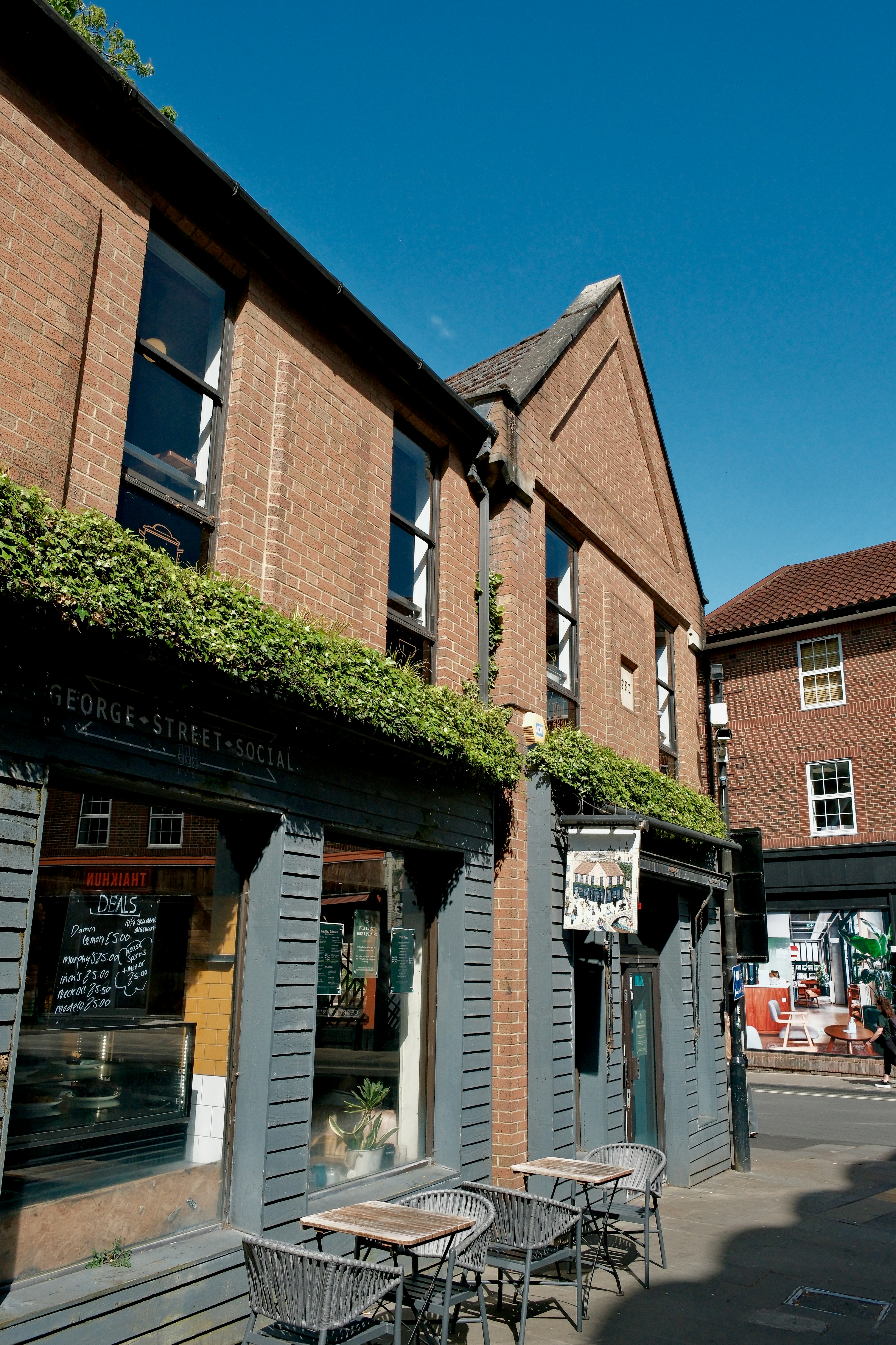 Brick Facade Café on a Sunny Street
