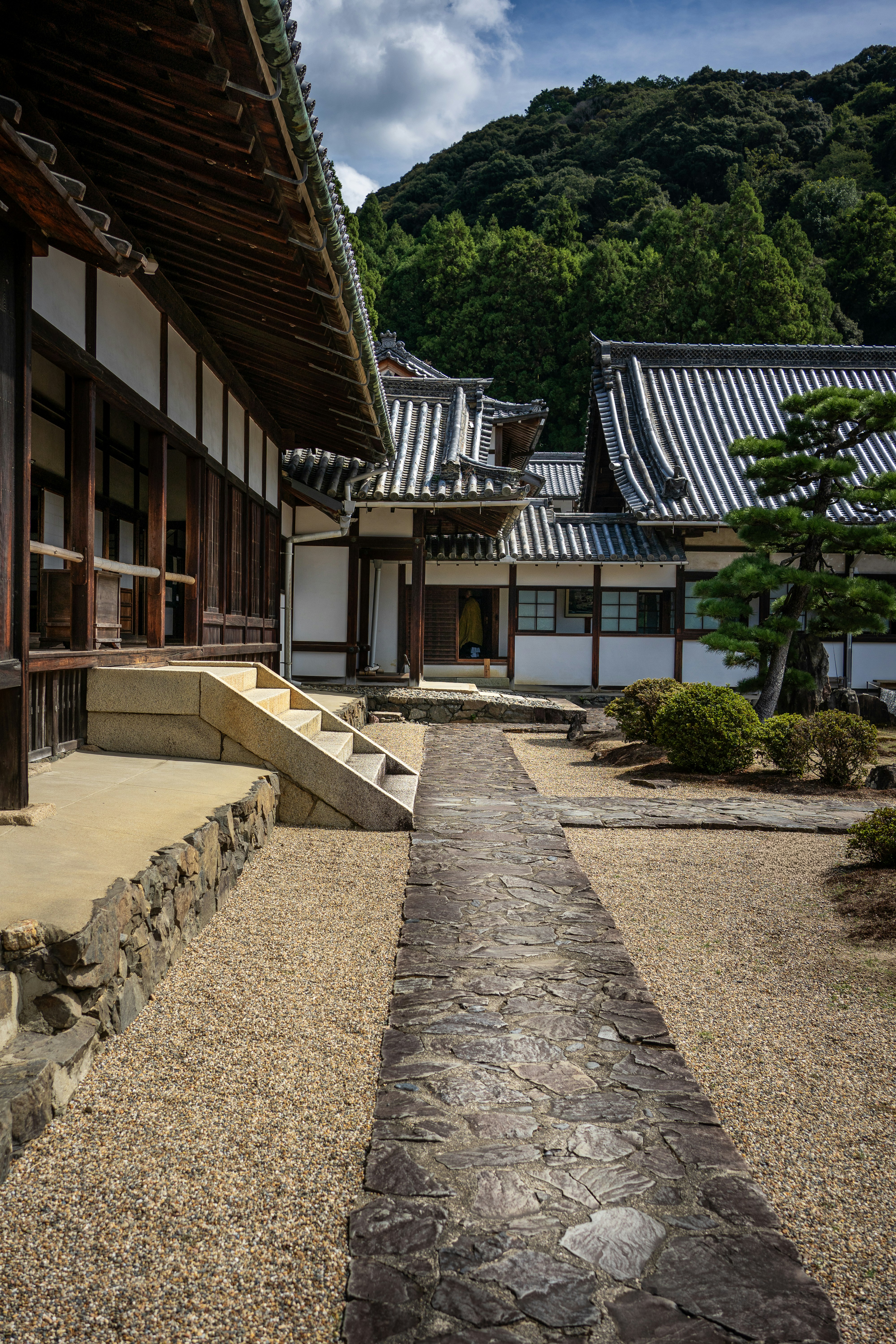 Stone Path Through a Traditional Japanese Temple Courtyard