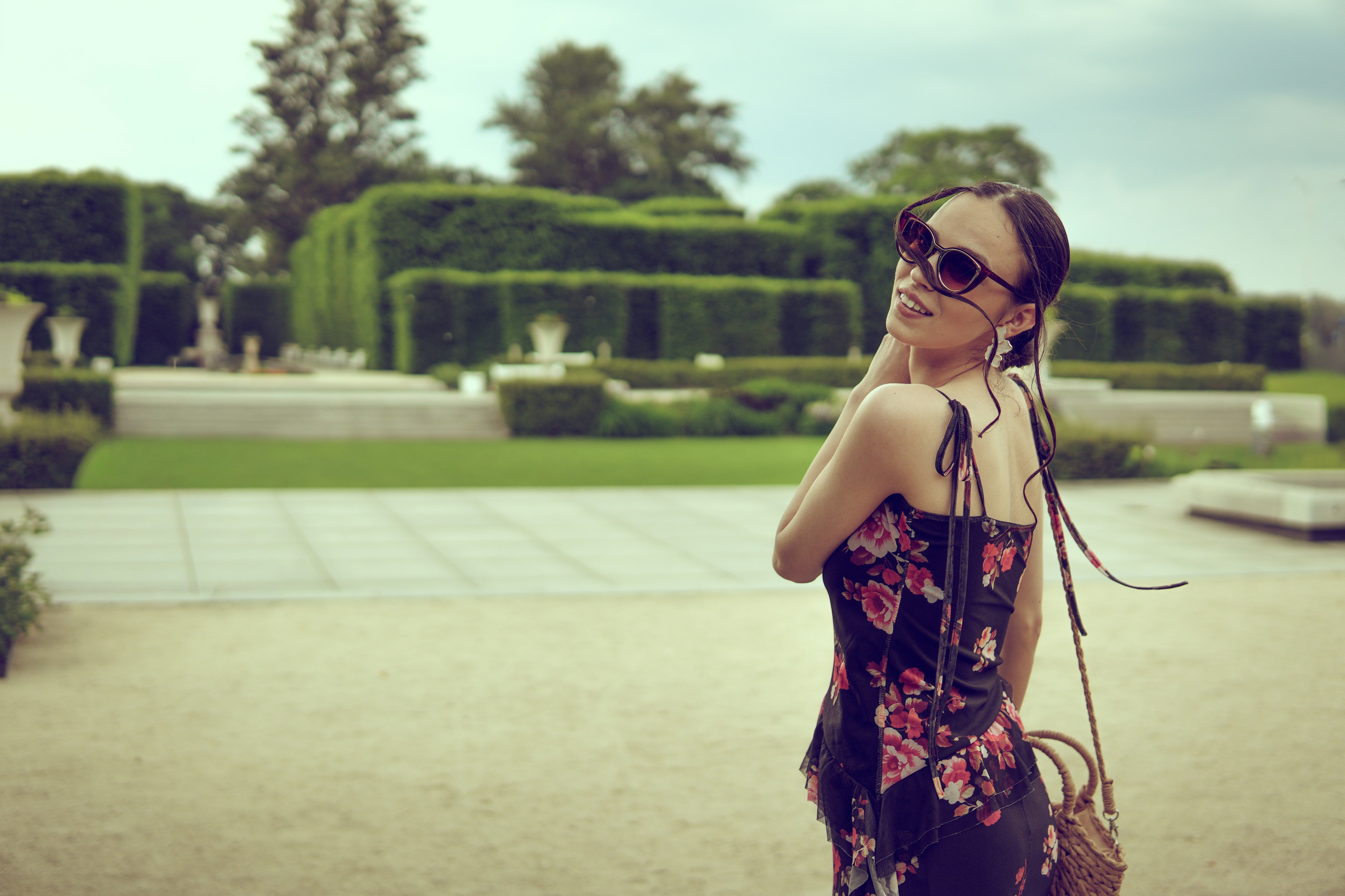 Sunlit Boulevards and Floral Silk: A Portrait in the Garden