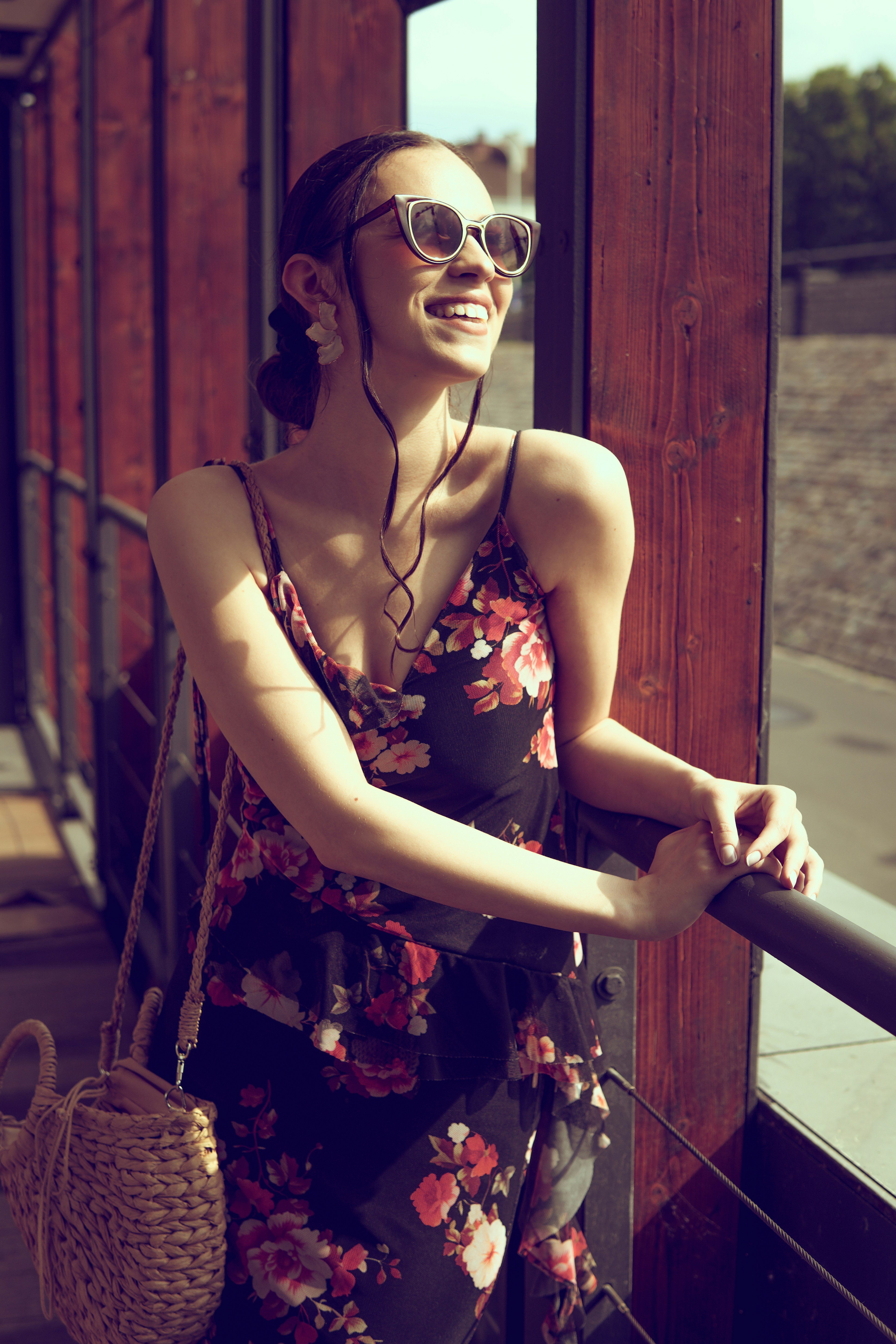 Sunlit Smile on a Wooden Terrace