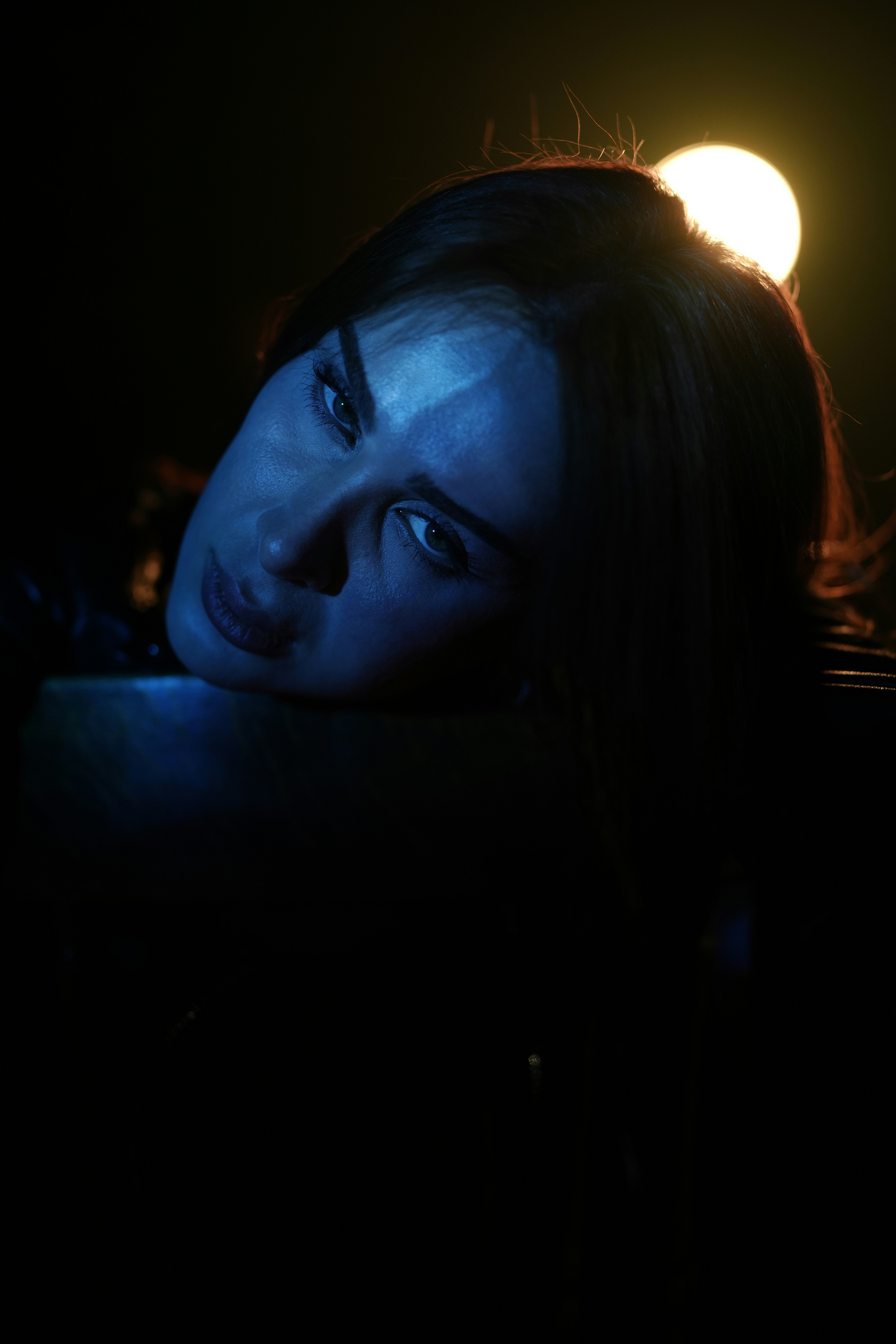 Moonlit Gaze: Blue Hour Intimacy Under Backlit Halo
