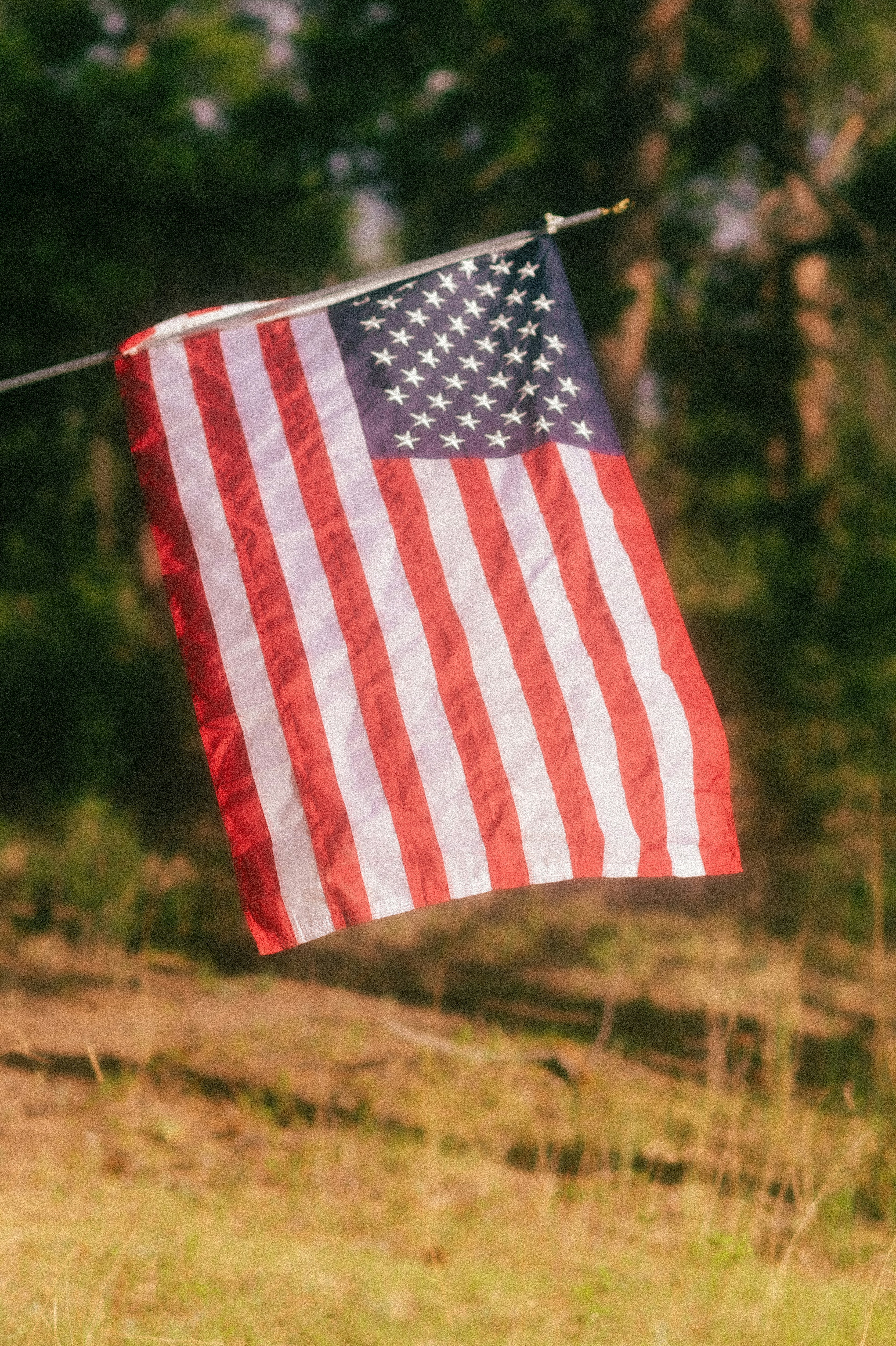 Flag Above the Field: An American Banner in Gentle Sway