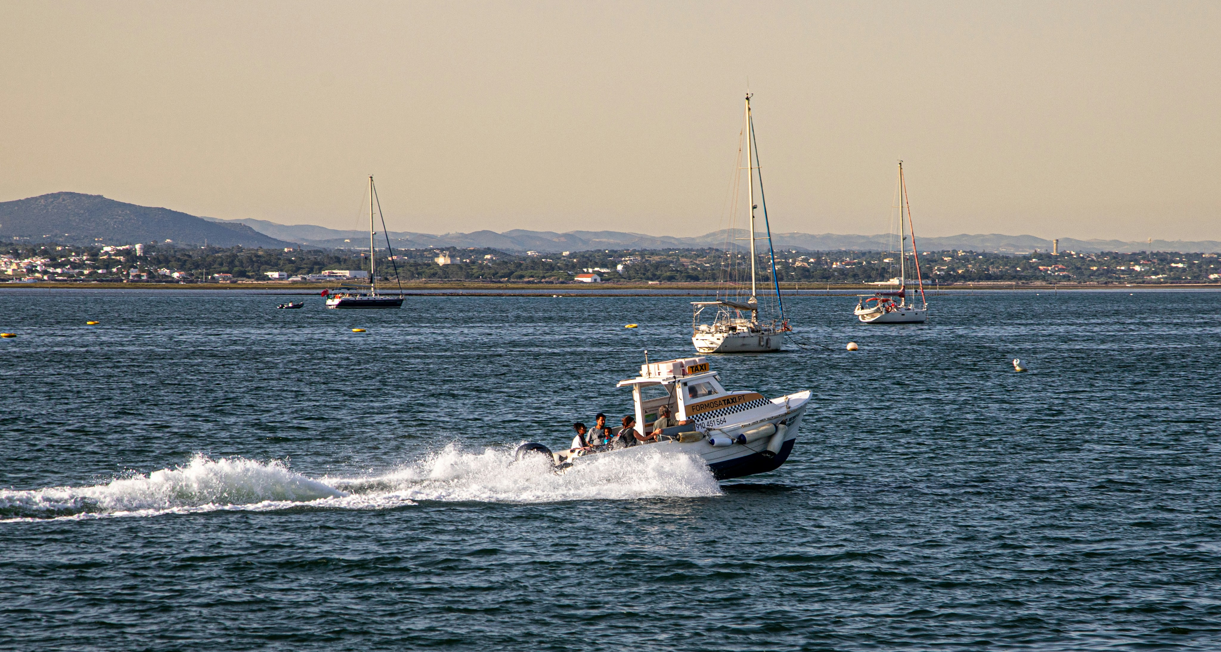 Foaming Wake: A Speeding Boat Breaks the Blue Horizon