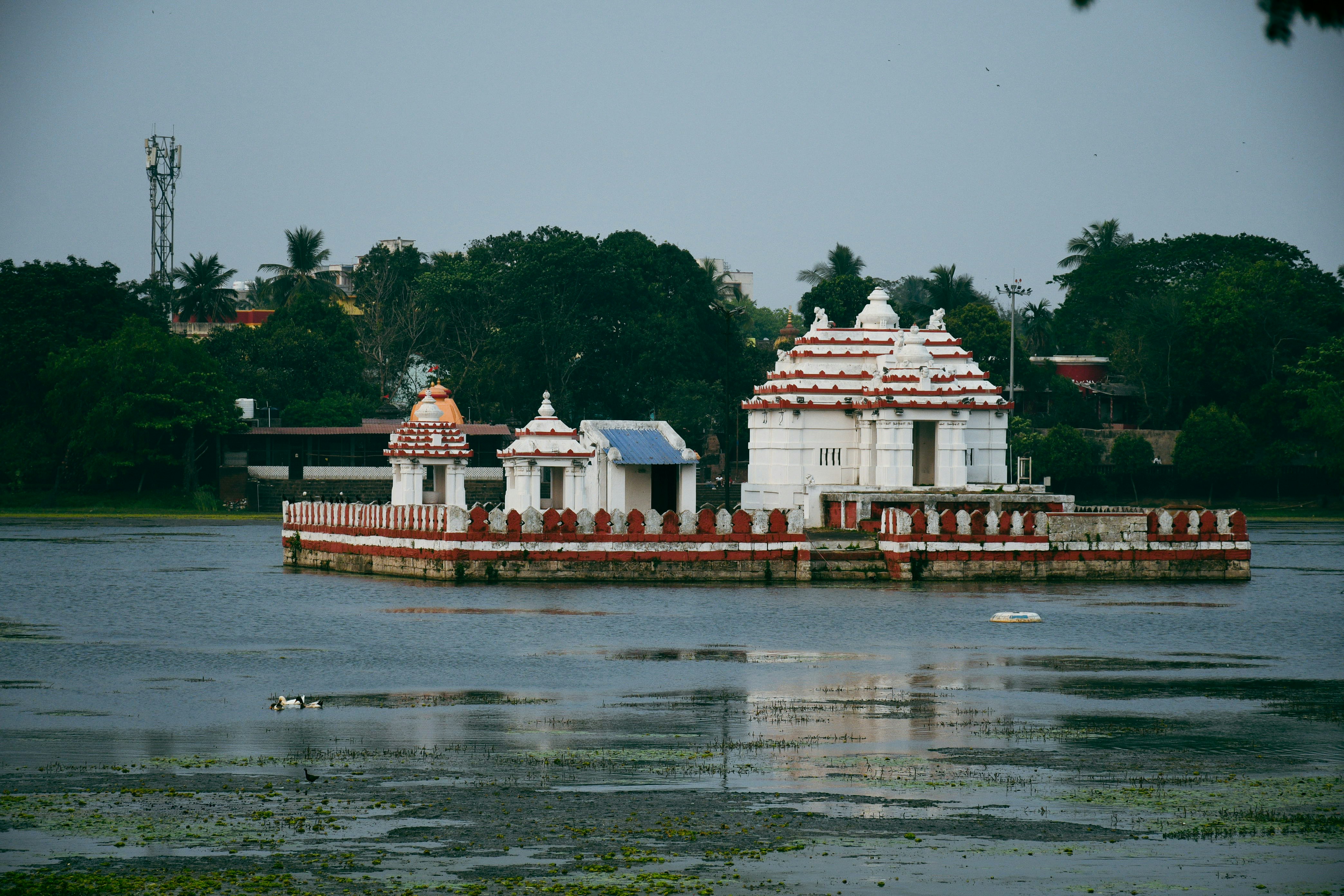 Isolated Temple on a Serene Lake