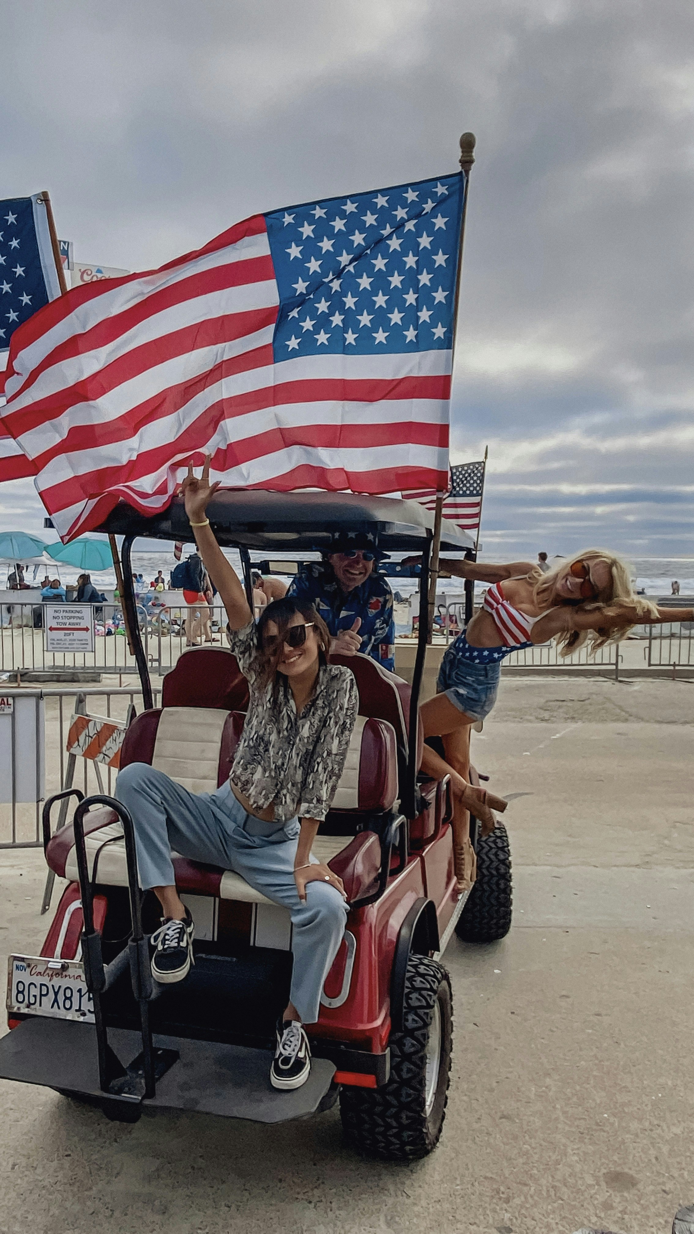 Flag-Topped Golf Cart Parade on the Beach
