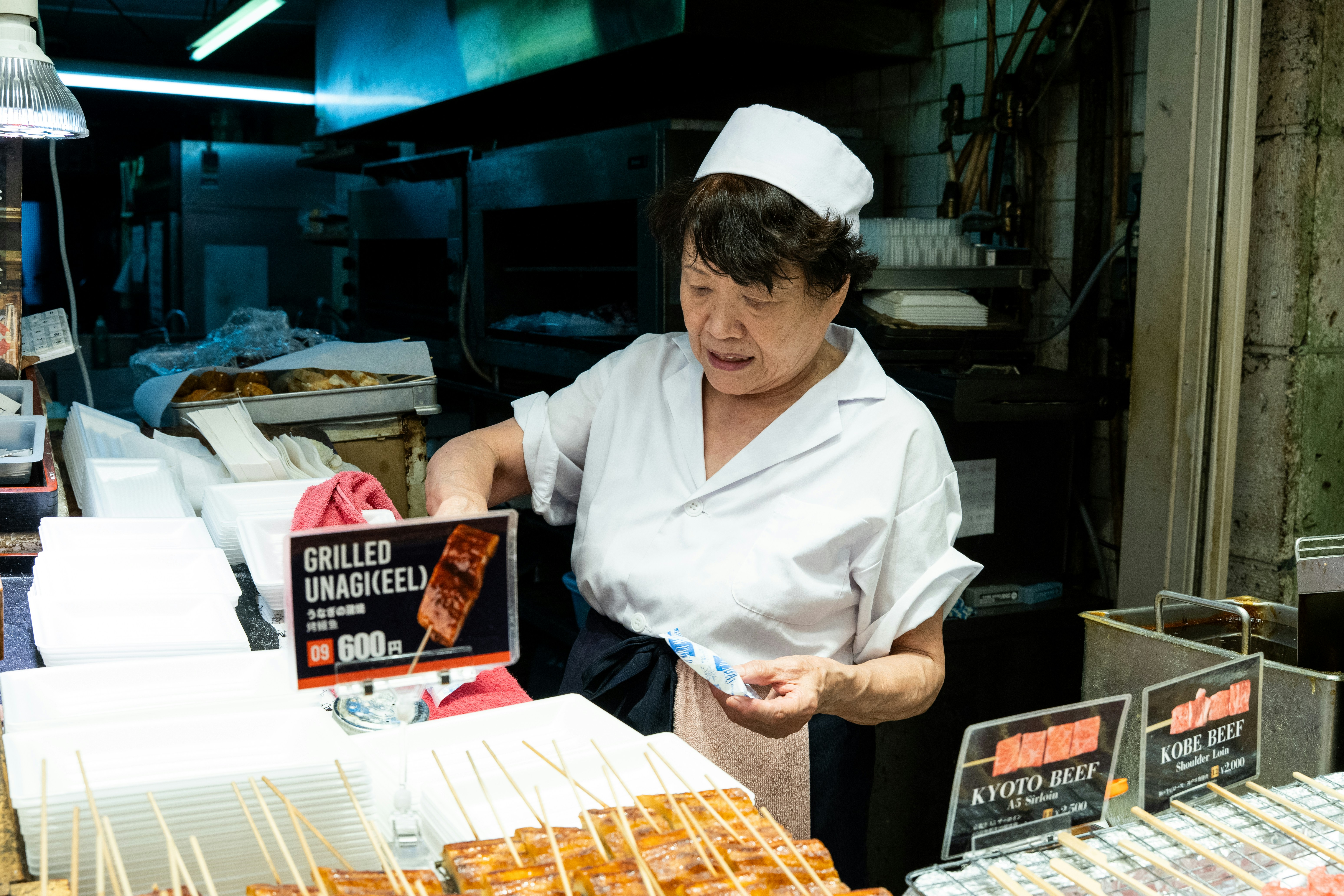 Street Food Vendor at a Japanese Skewer Stand