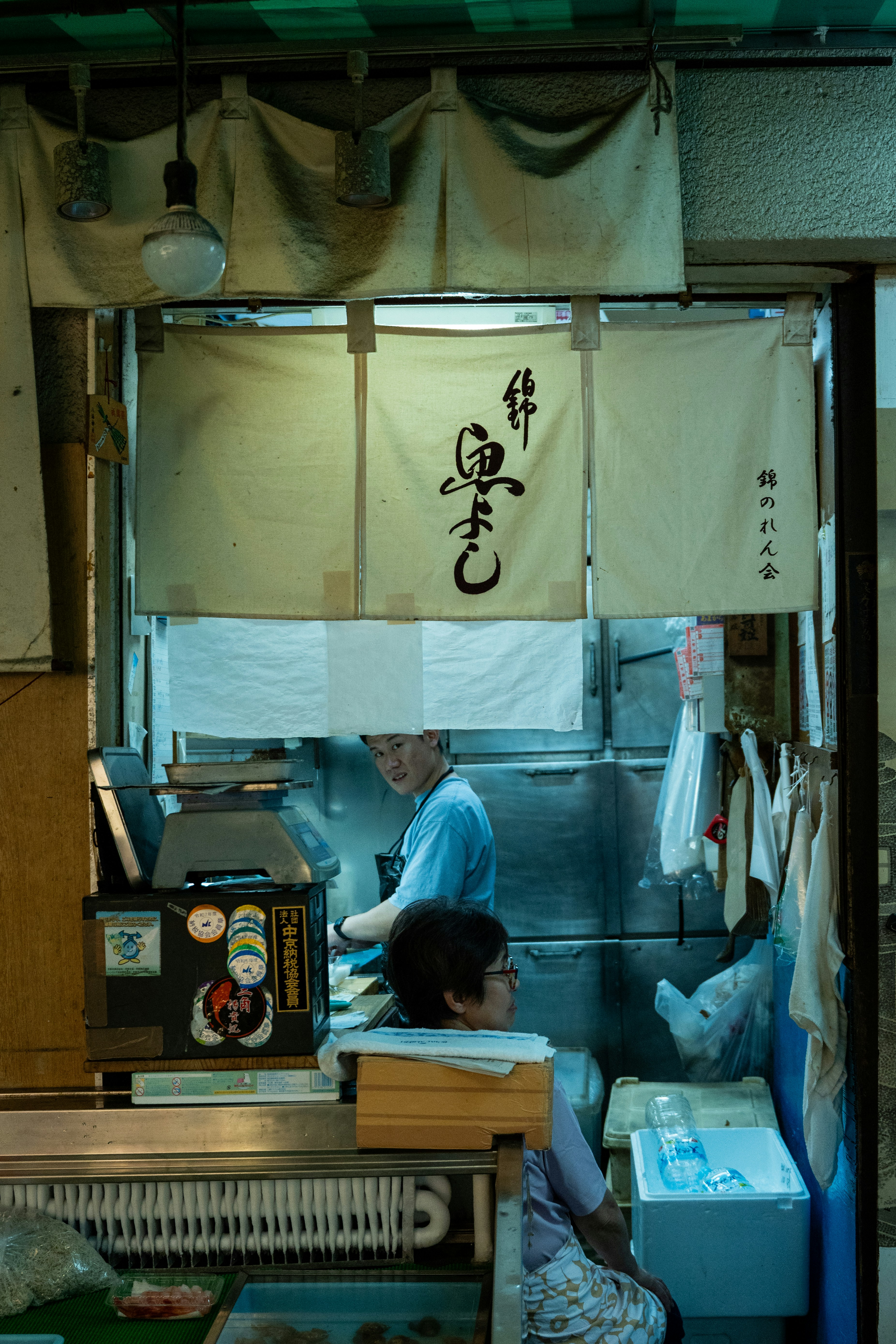 Street Kitchen in Quiet Blue-Tinted Evening