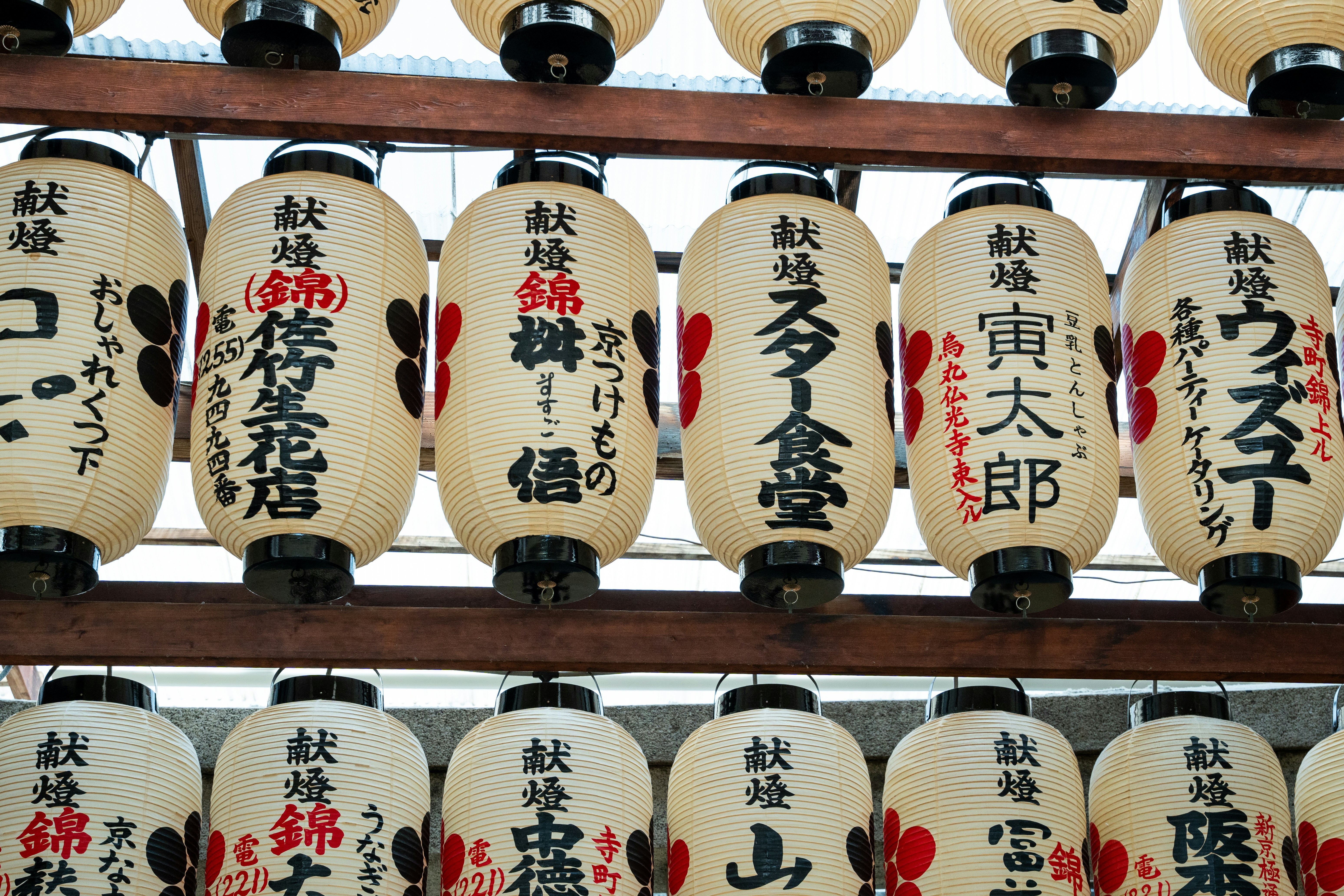 Row of Japanese Festival Lanterns with Calligraphic Branding