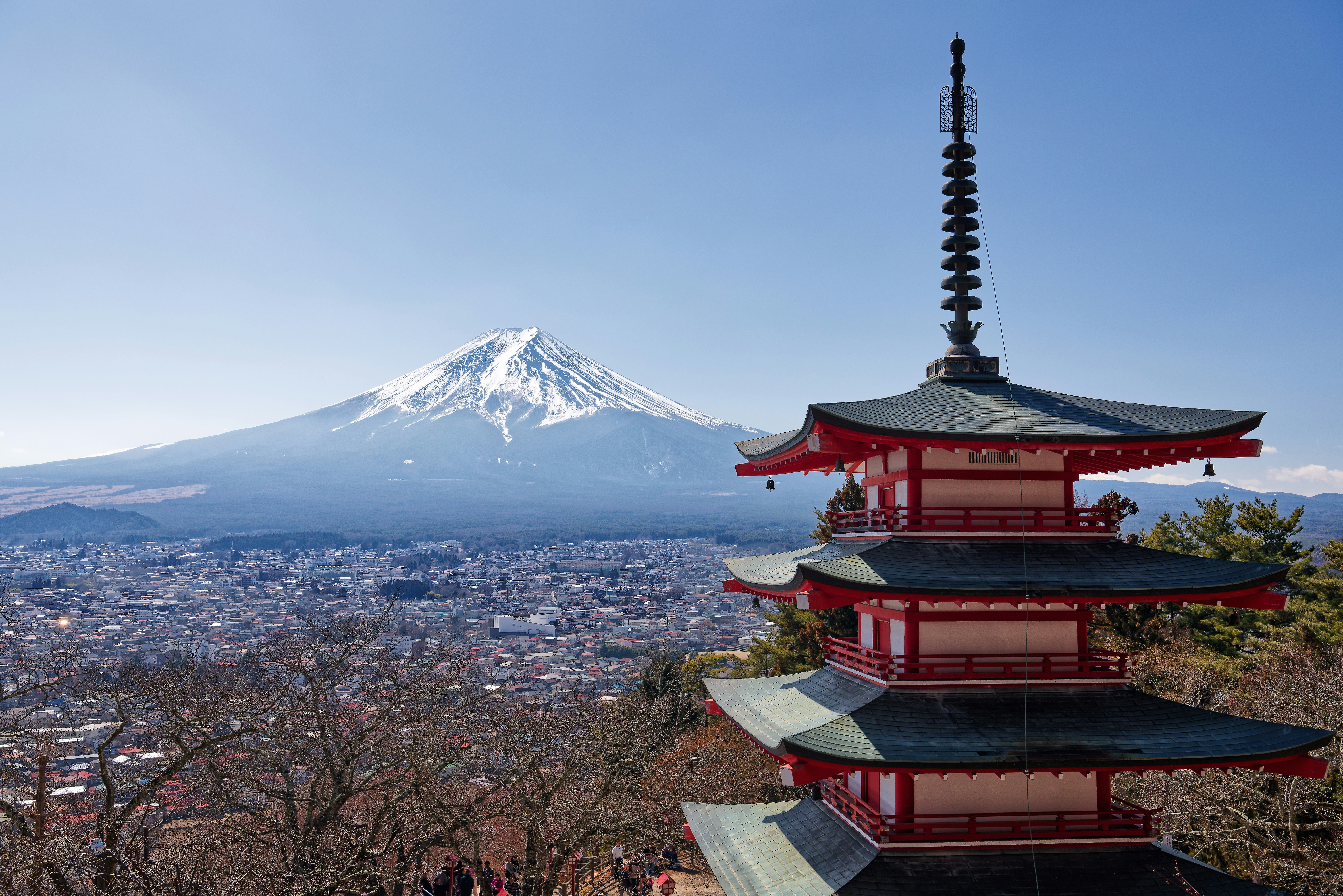 Snow Crown over Senso-ji: Mount Fuji Watching from a Pagoda