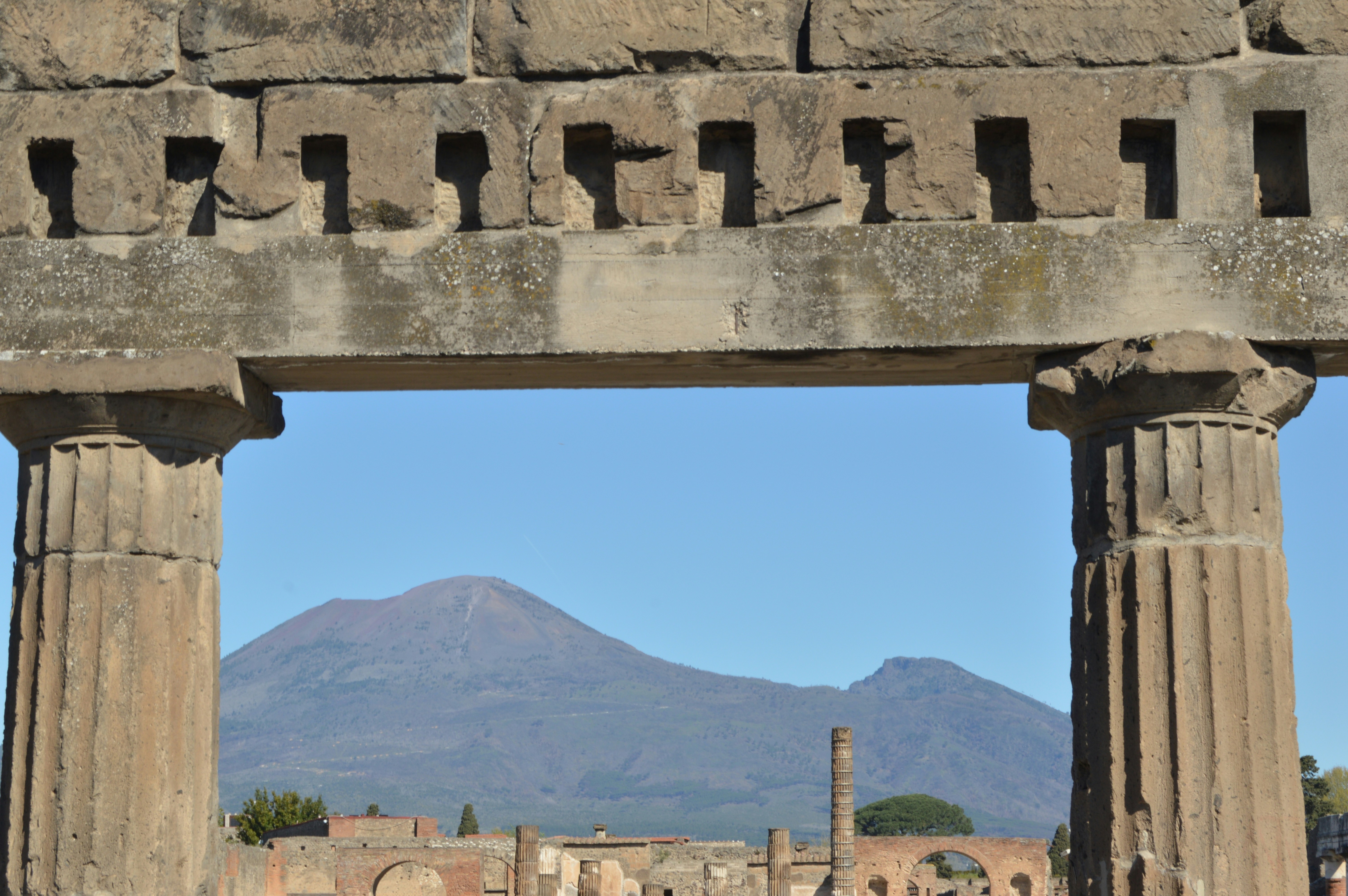 Through the Gate to the Mountain: Ancient Stones Framing Volcanic Peak