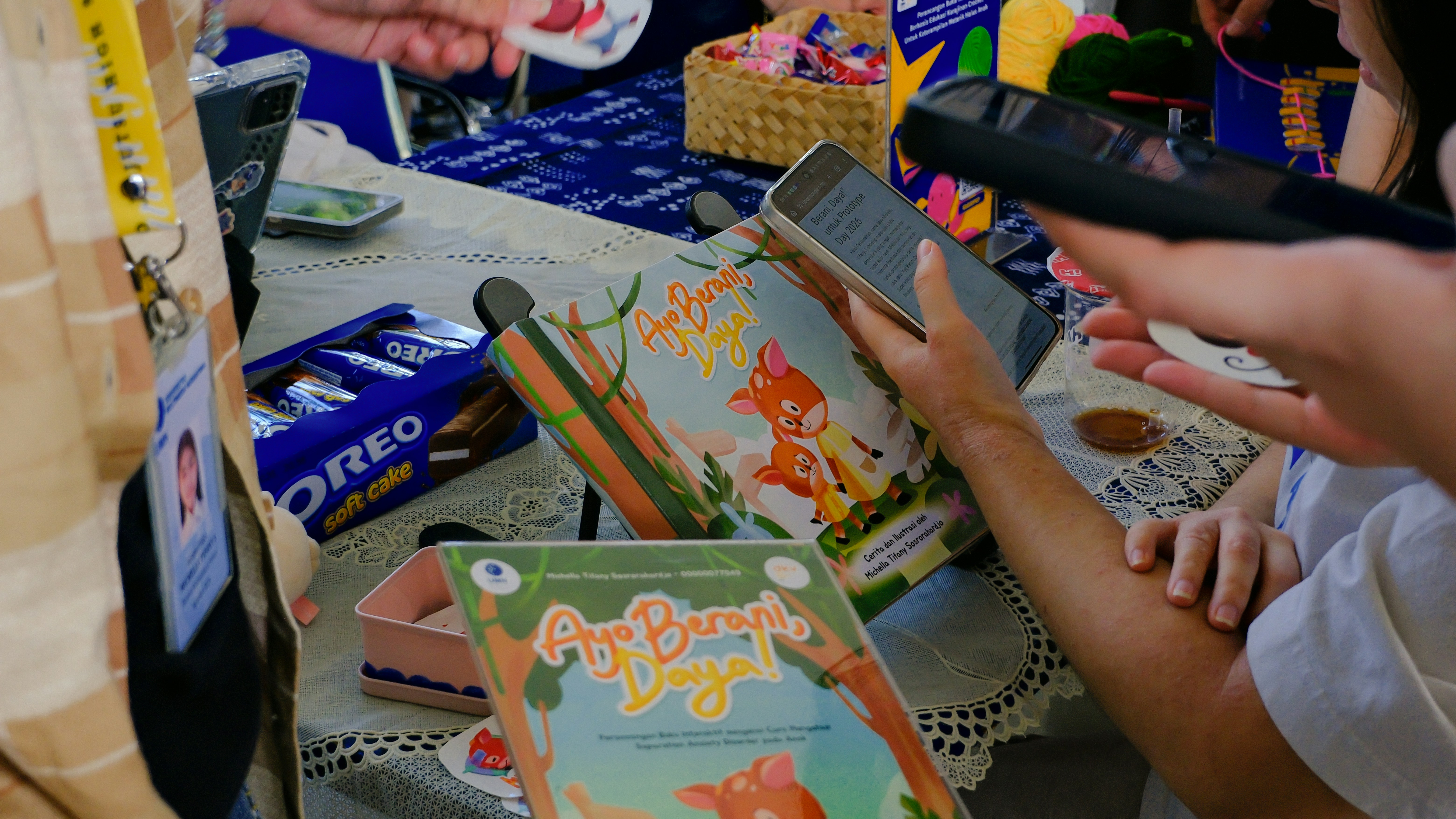 Colorful Card Game Session at a Busy Market Table