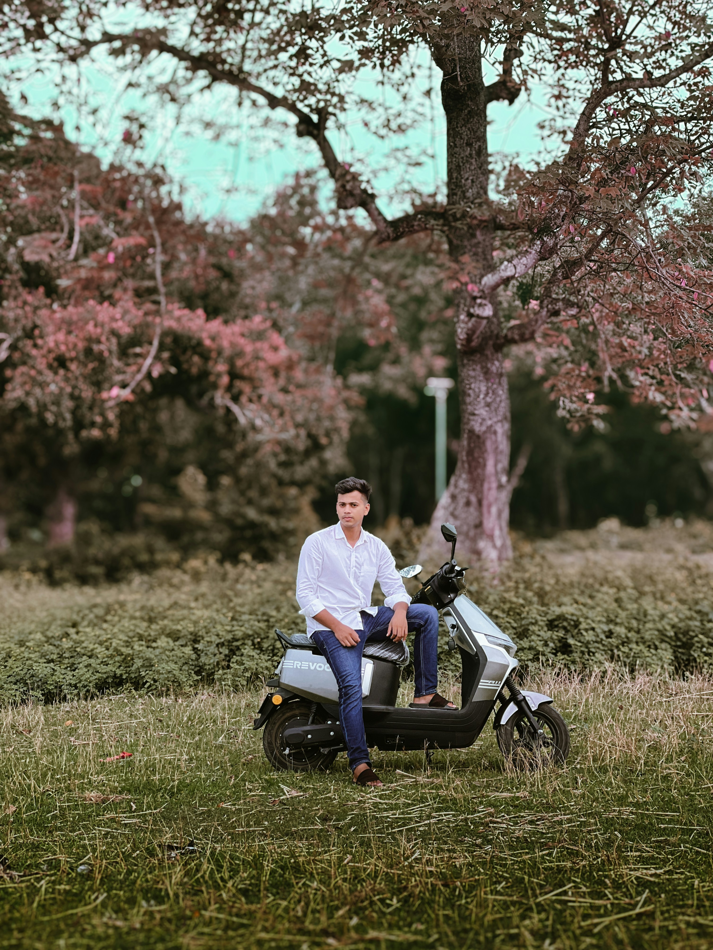  Rider on a Scooter in a Sunlit Park