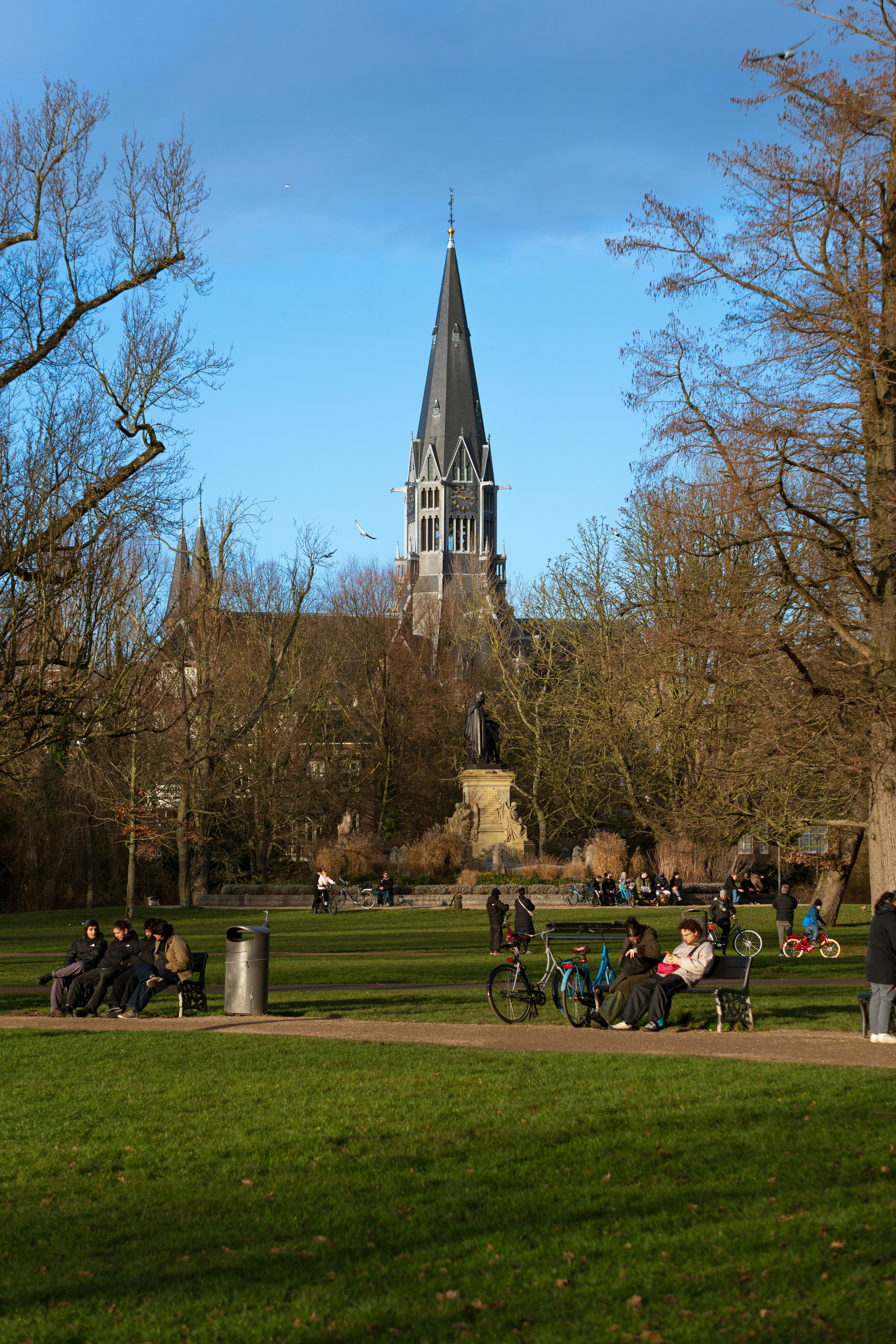 Towered Grace: A Park in Front of a Gothic Spire