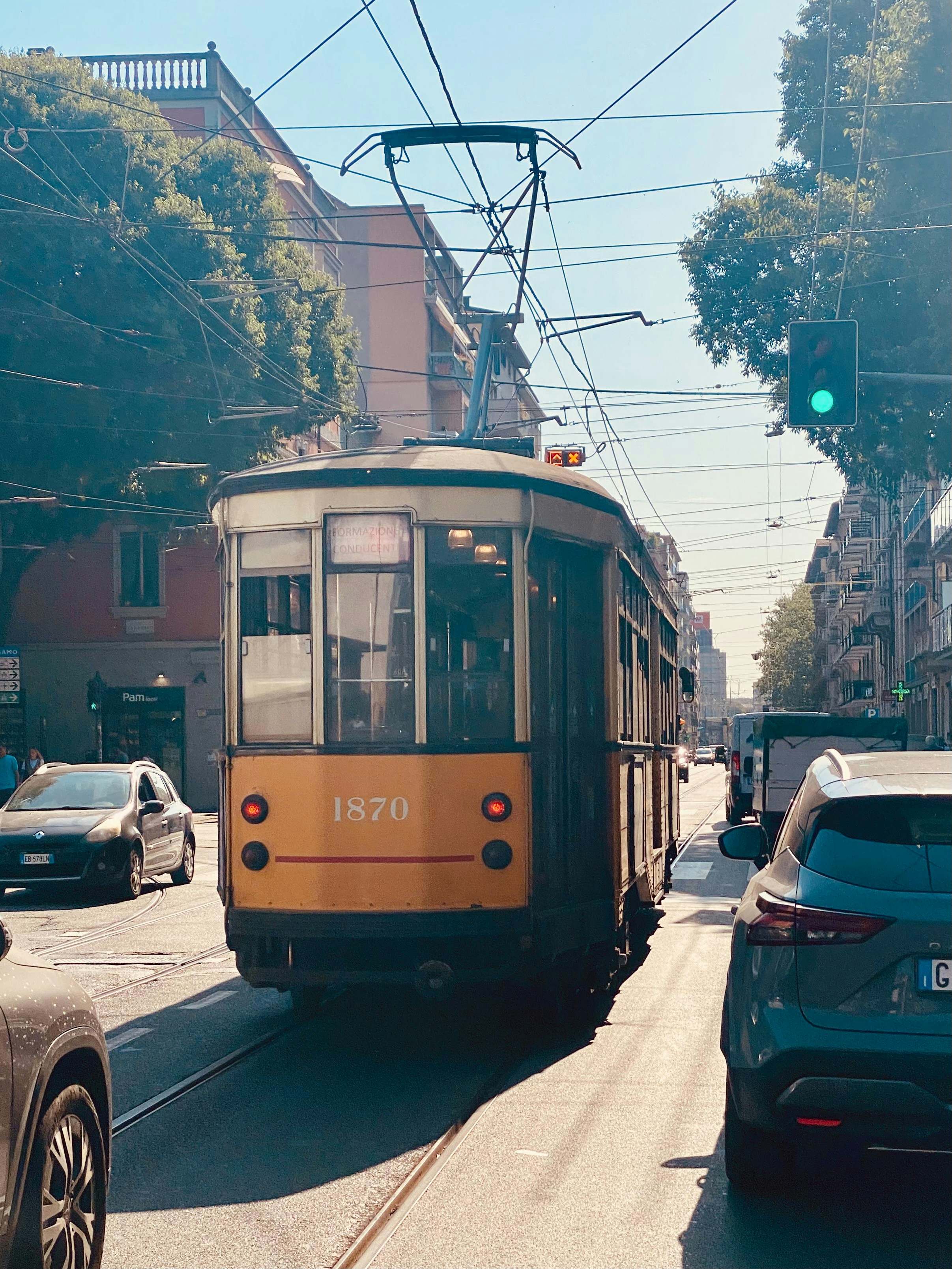City Tram in Focus: A Colorful Moment on the Tracks