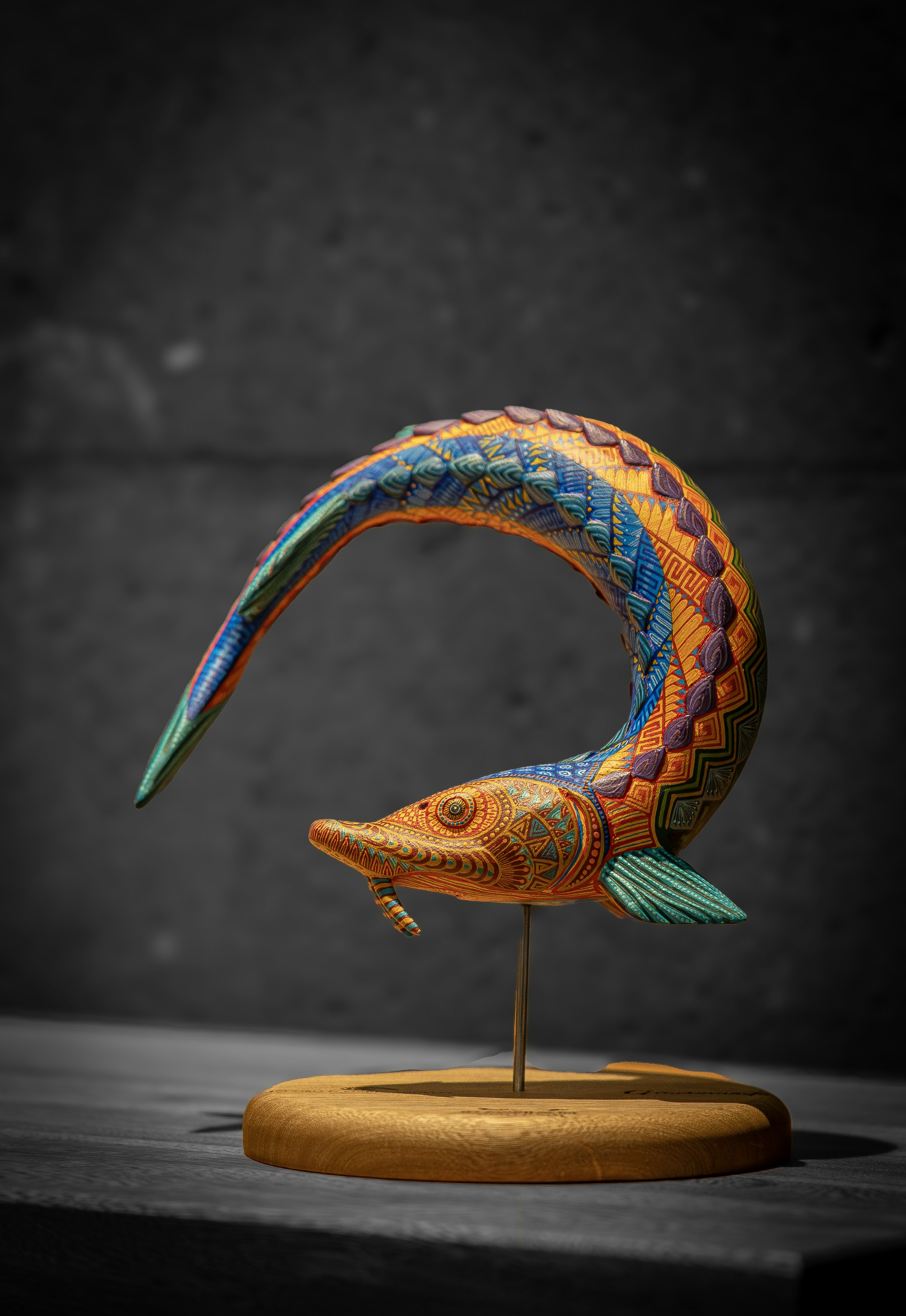 Colorful Serpent Sculpture Captured with Neon Contrast