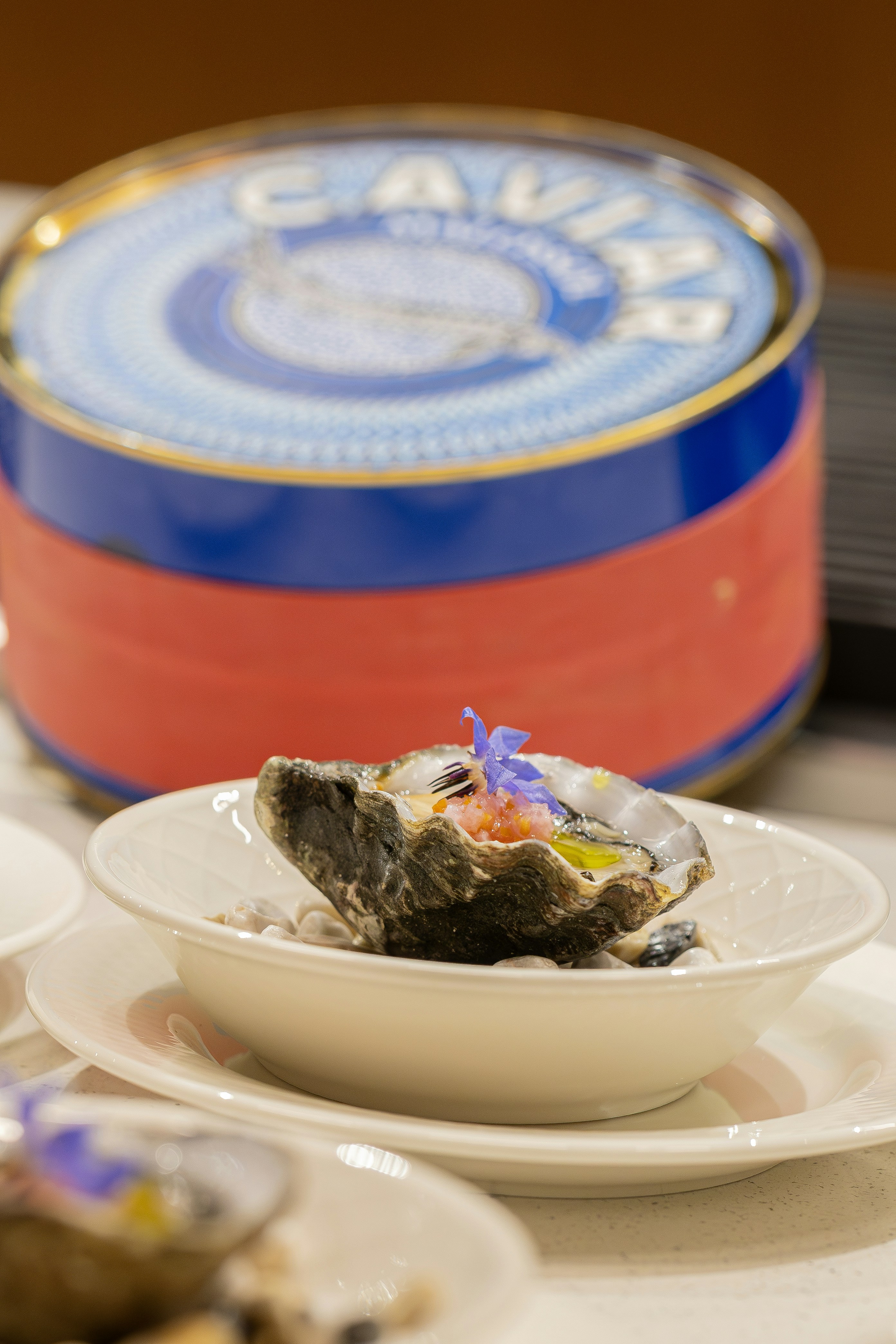 Oyster Amour: A Decorative Bite Against a Bright Tin