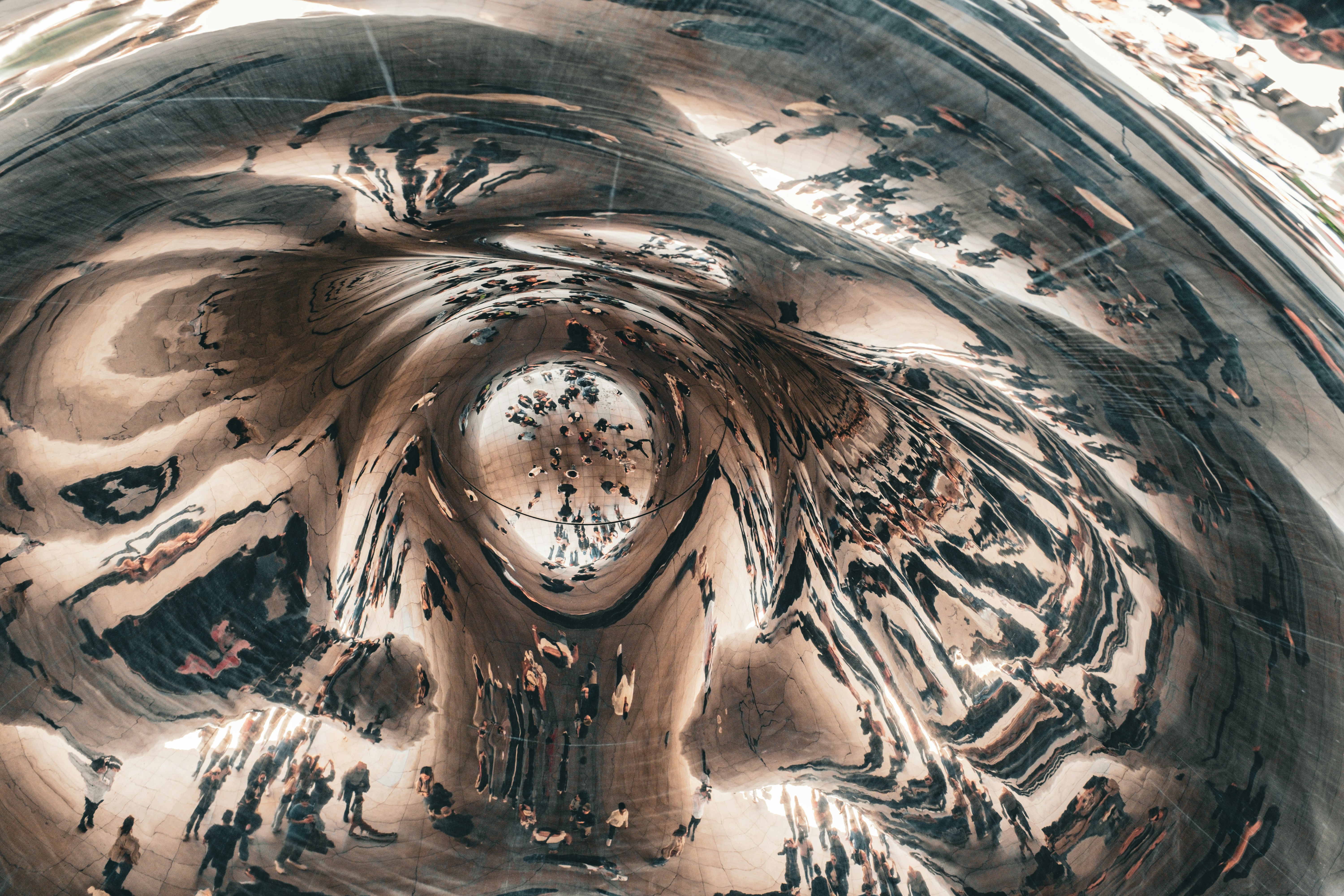 Warped Glass Orb: A Central Vortex of Reflections