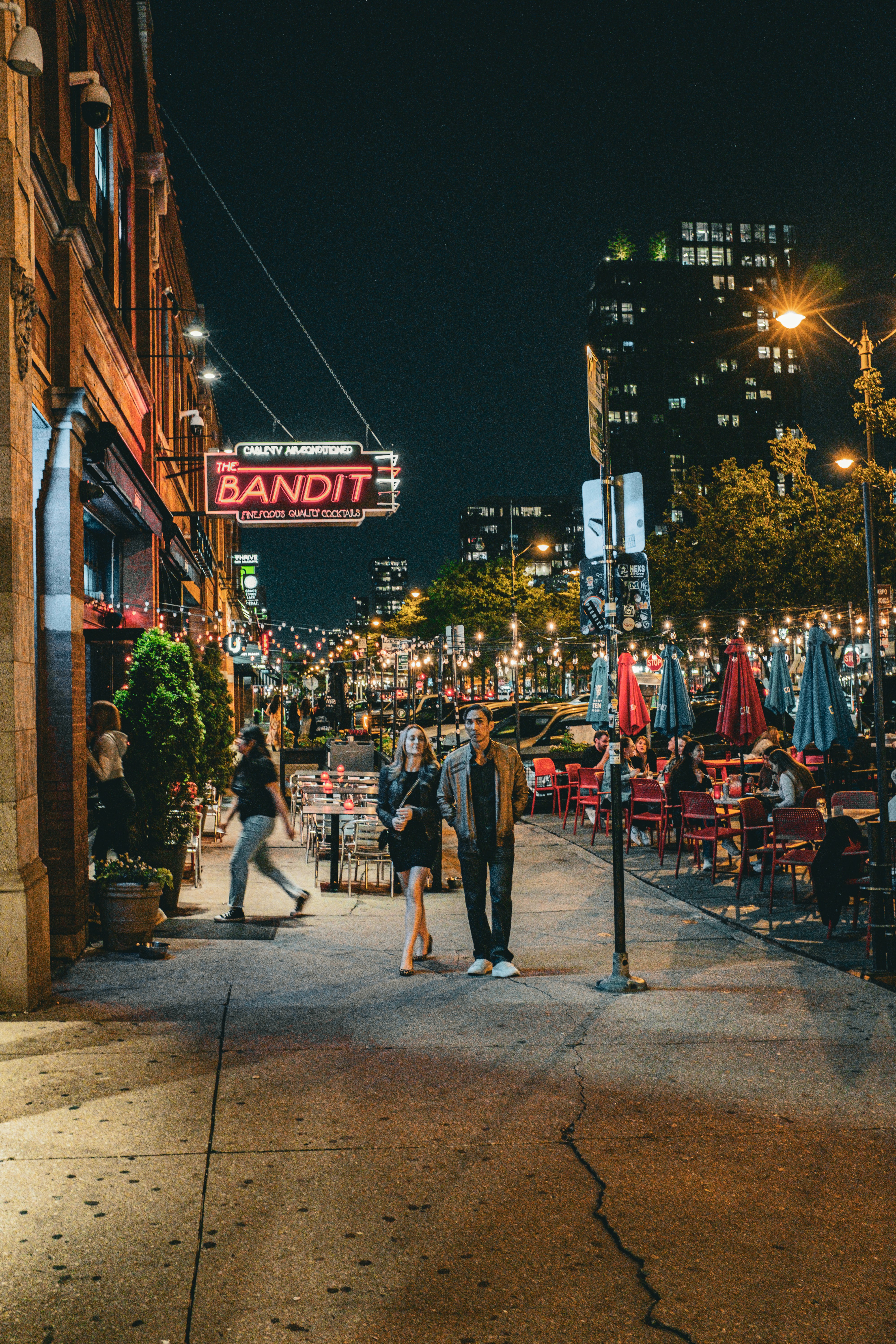 Night Alley Rendezvous under String Lights