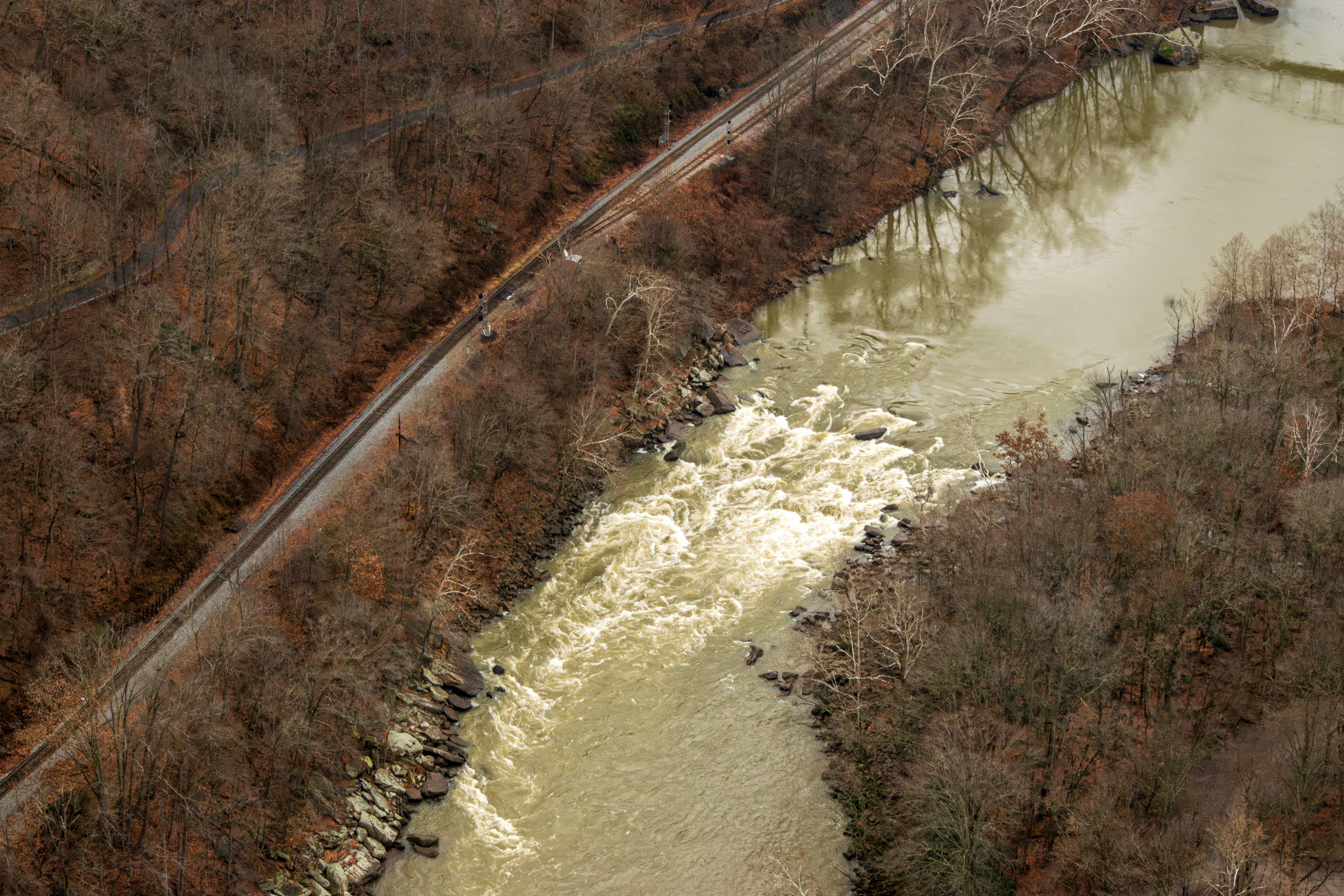 Riverbank Corridor: Aerial View of the Hairpin in Autumn