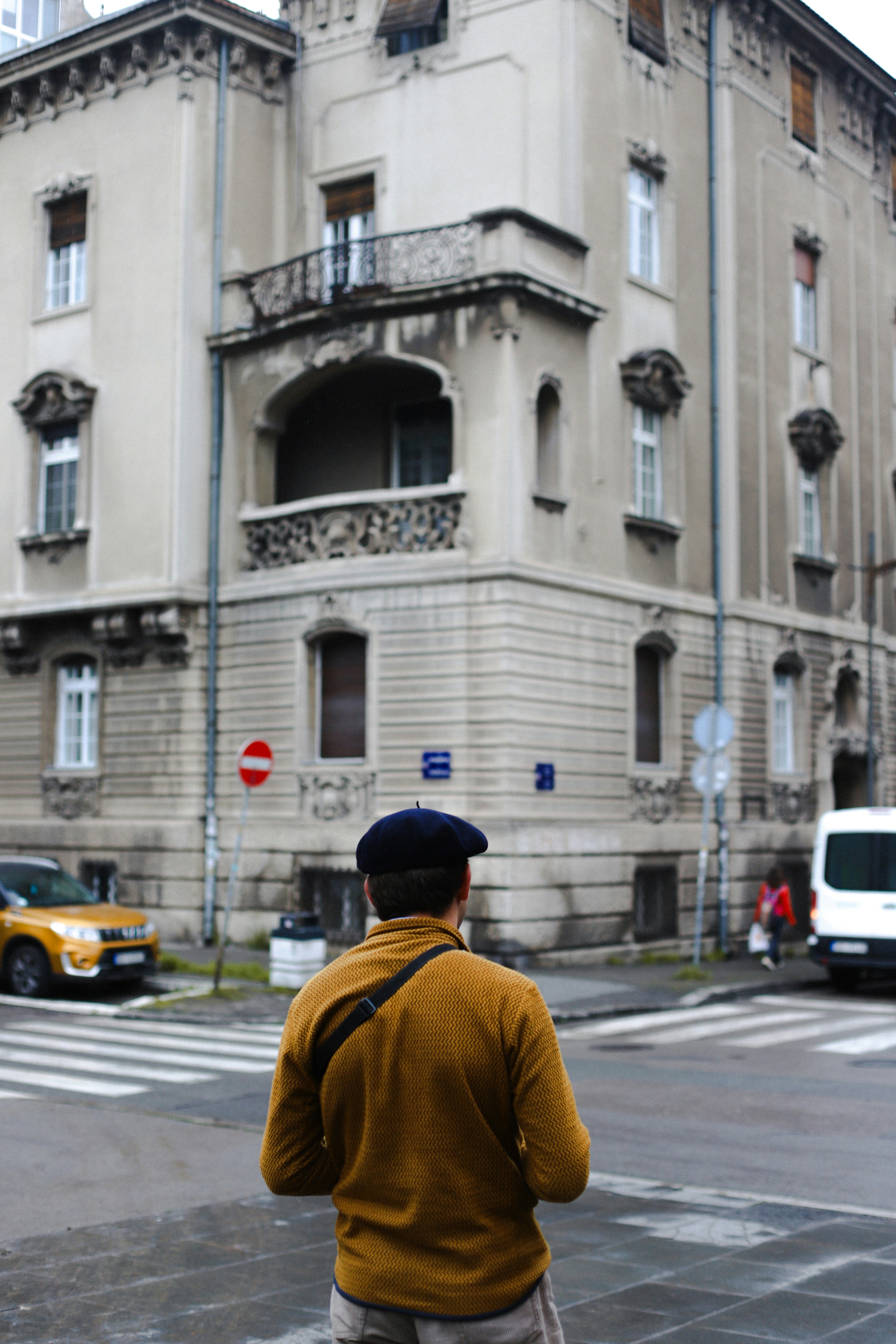 City Street Portrait: The Traveler in a Mustard Knit