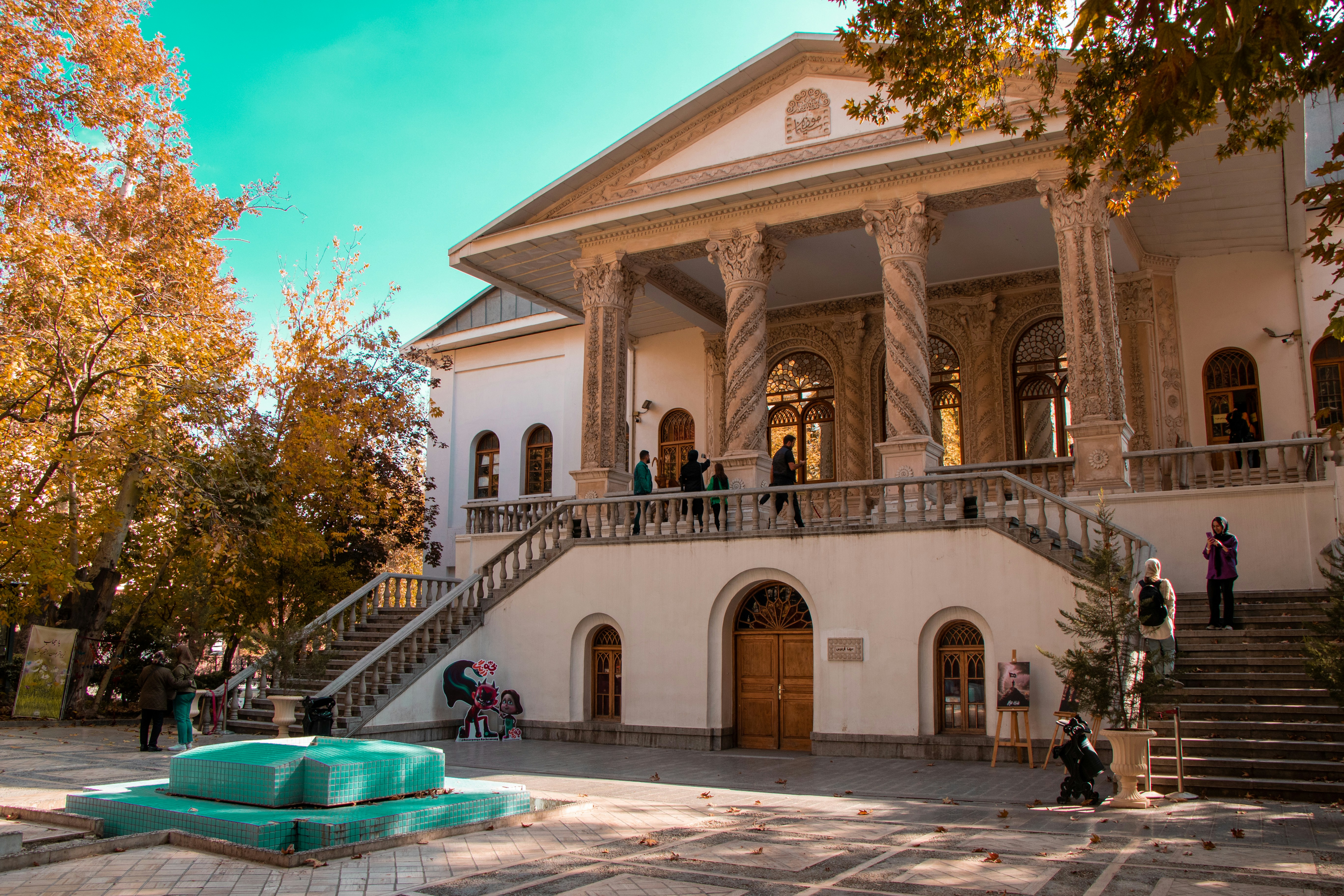 Neo-Classical Facade and Broad Staircase bathed in autumn light
