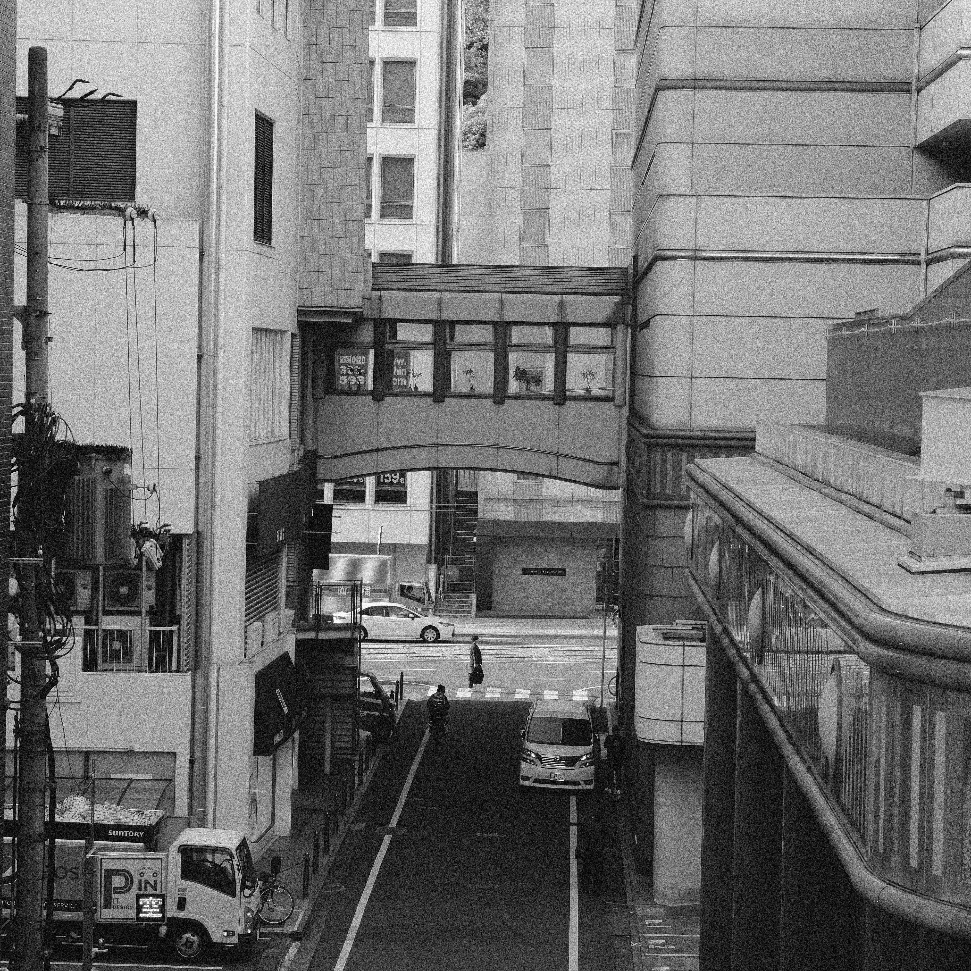 Urban Canyon: A Quiet Carved Alley Beneath the Skyway