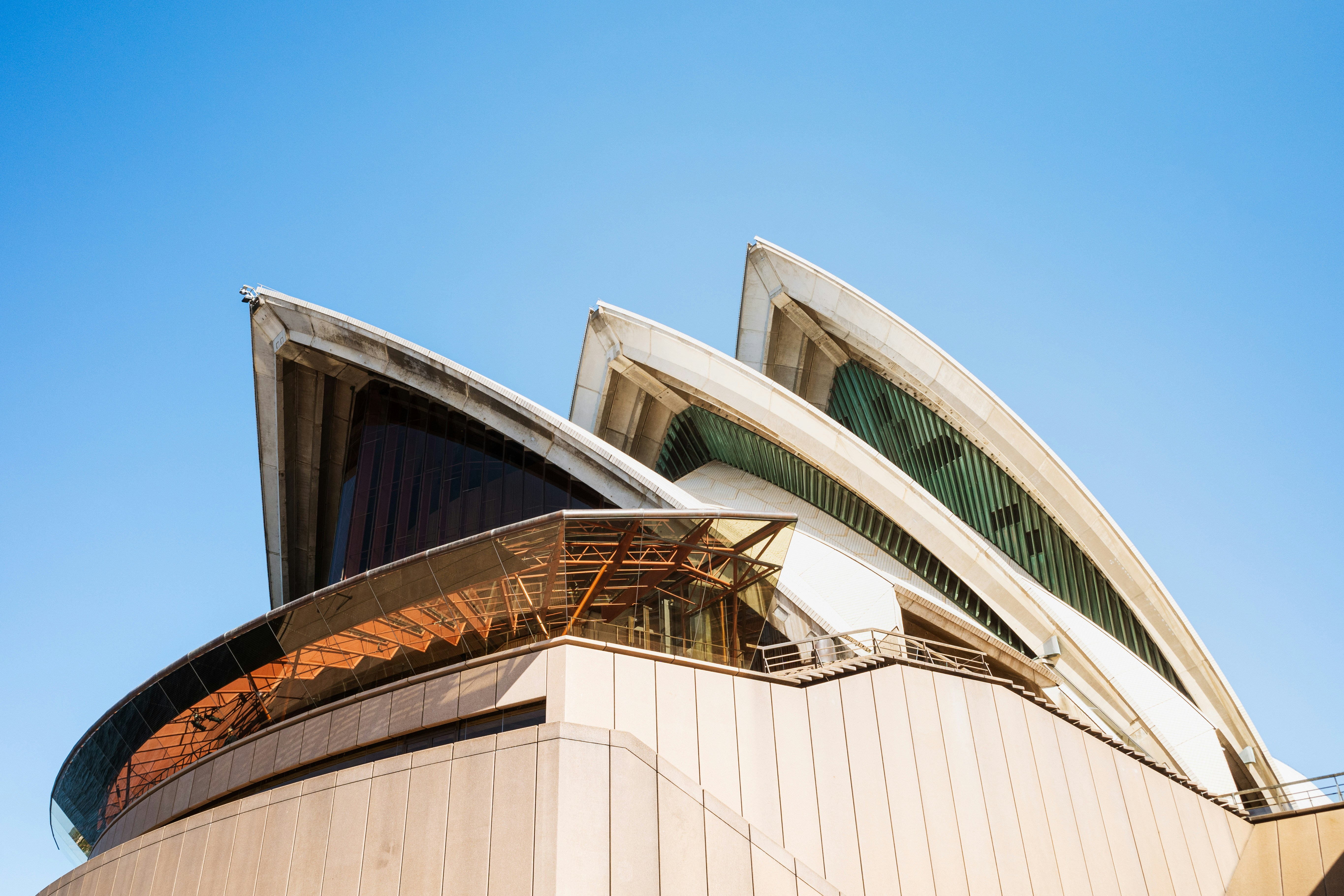 Sydney Opera House: angled sails against a bright afternoon sky