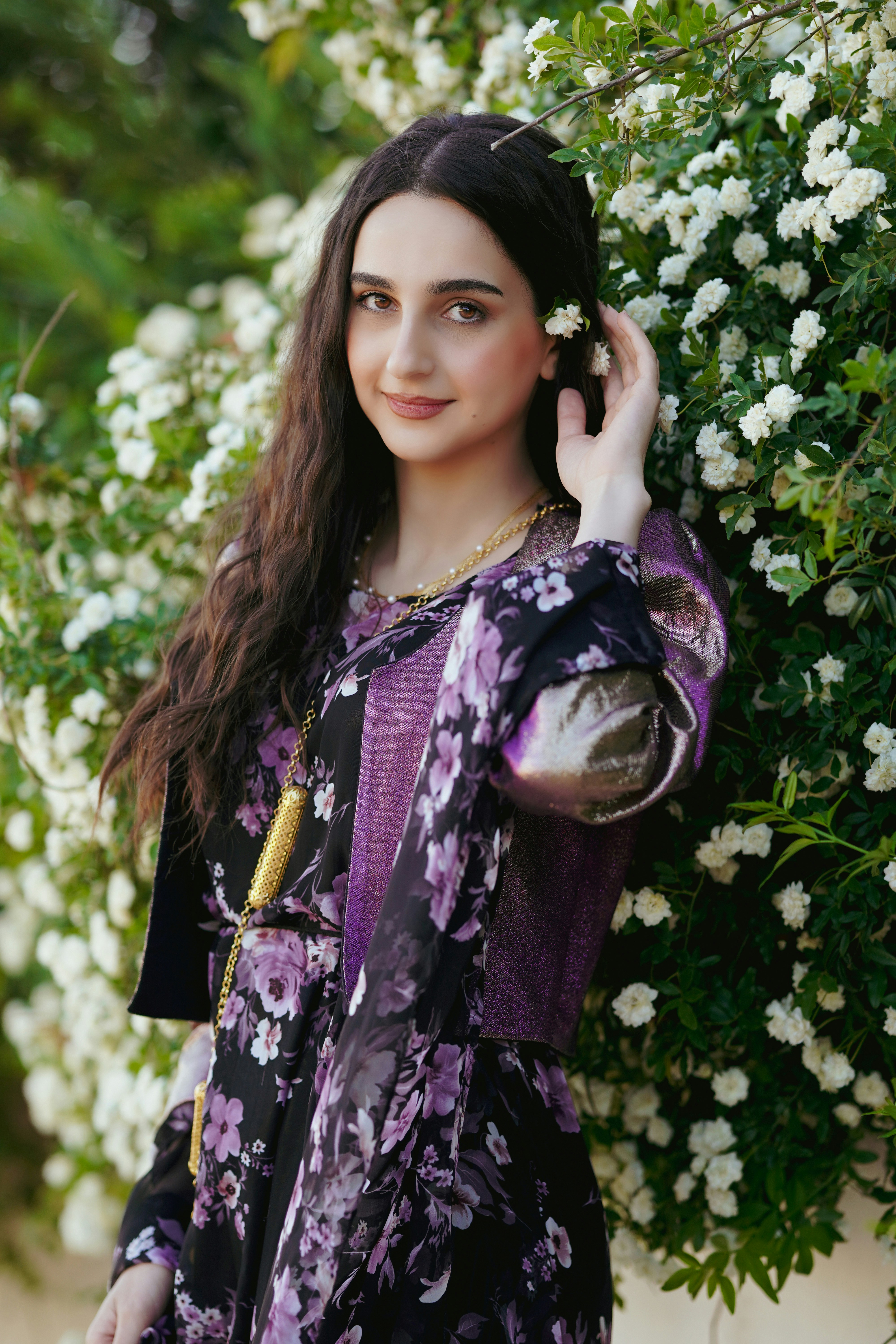 Floral Muse: A Portrait among White Blooms