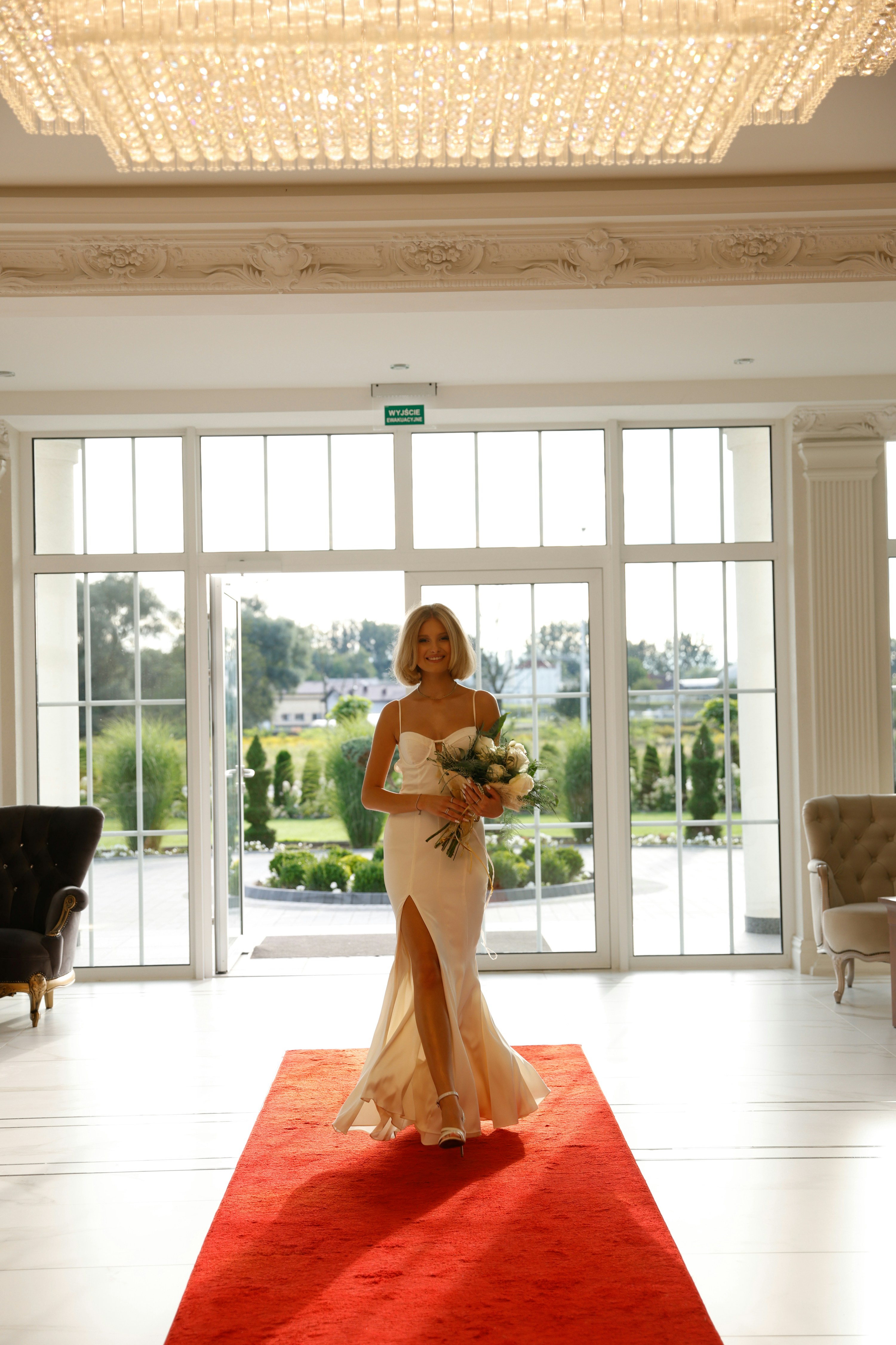 Bridal Moment on a Crimson Carved Path