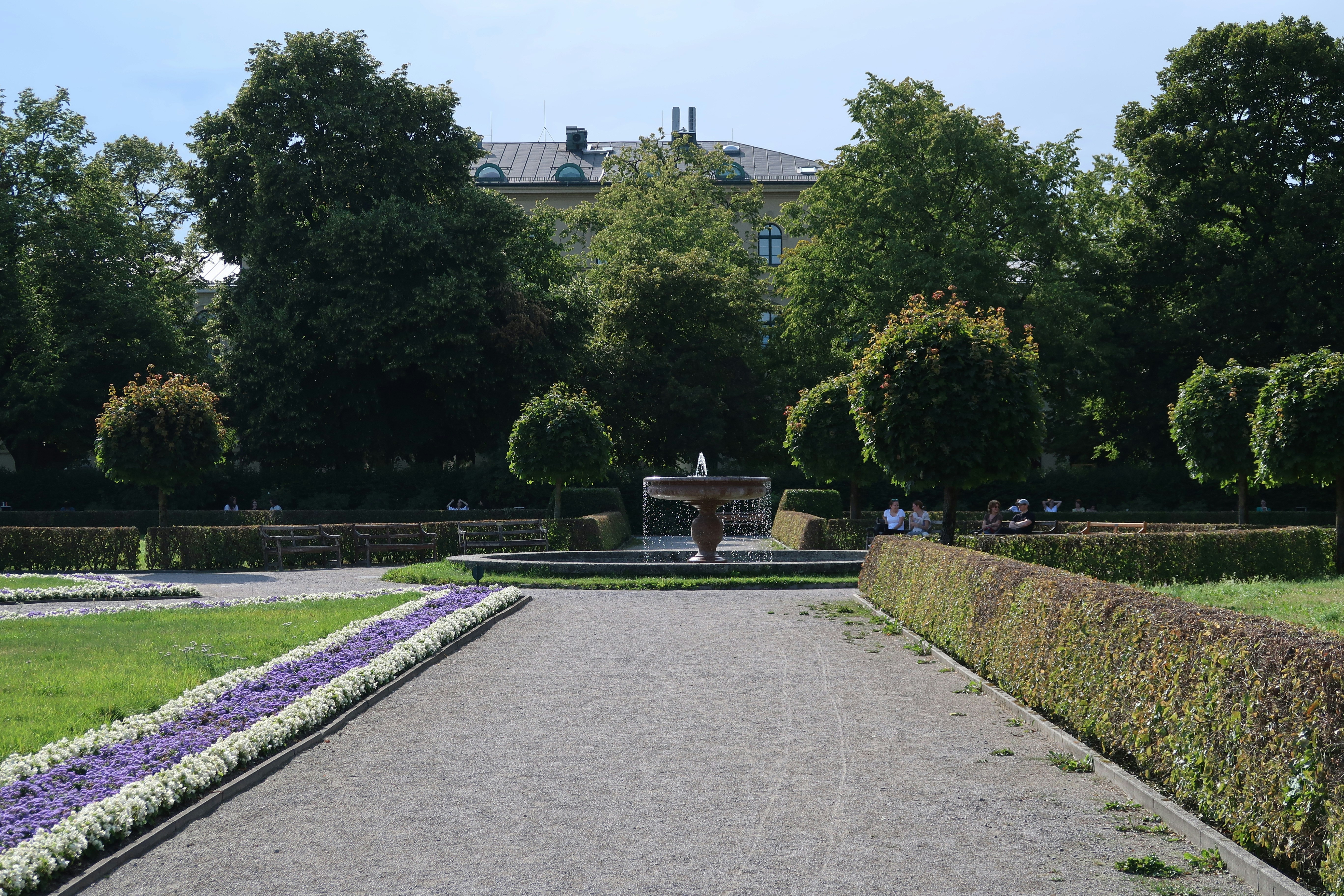Symmetrical Garden Path Leading to a Central Fountain