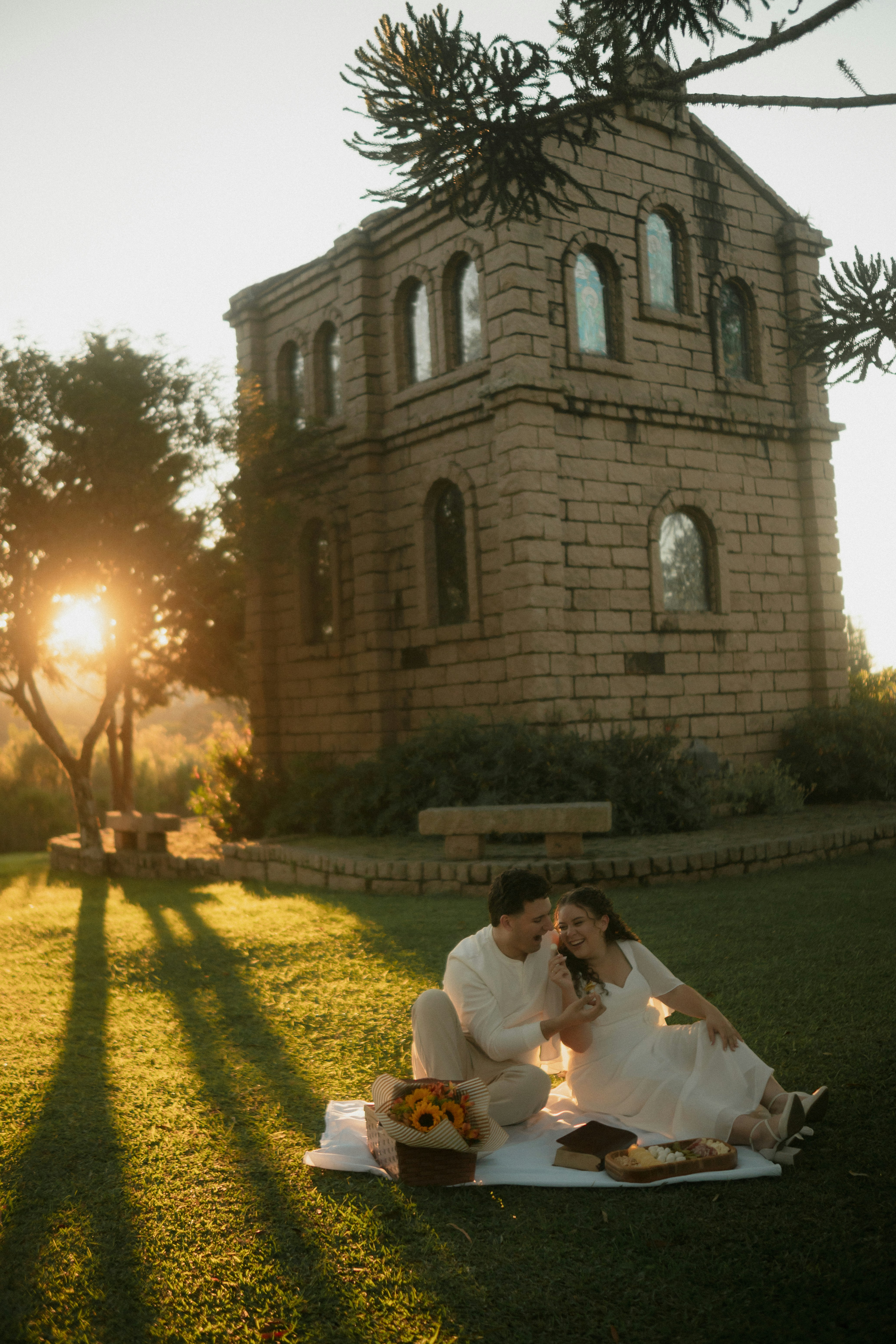 Sunlit Picnic by the Stone Tower