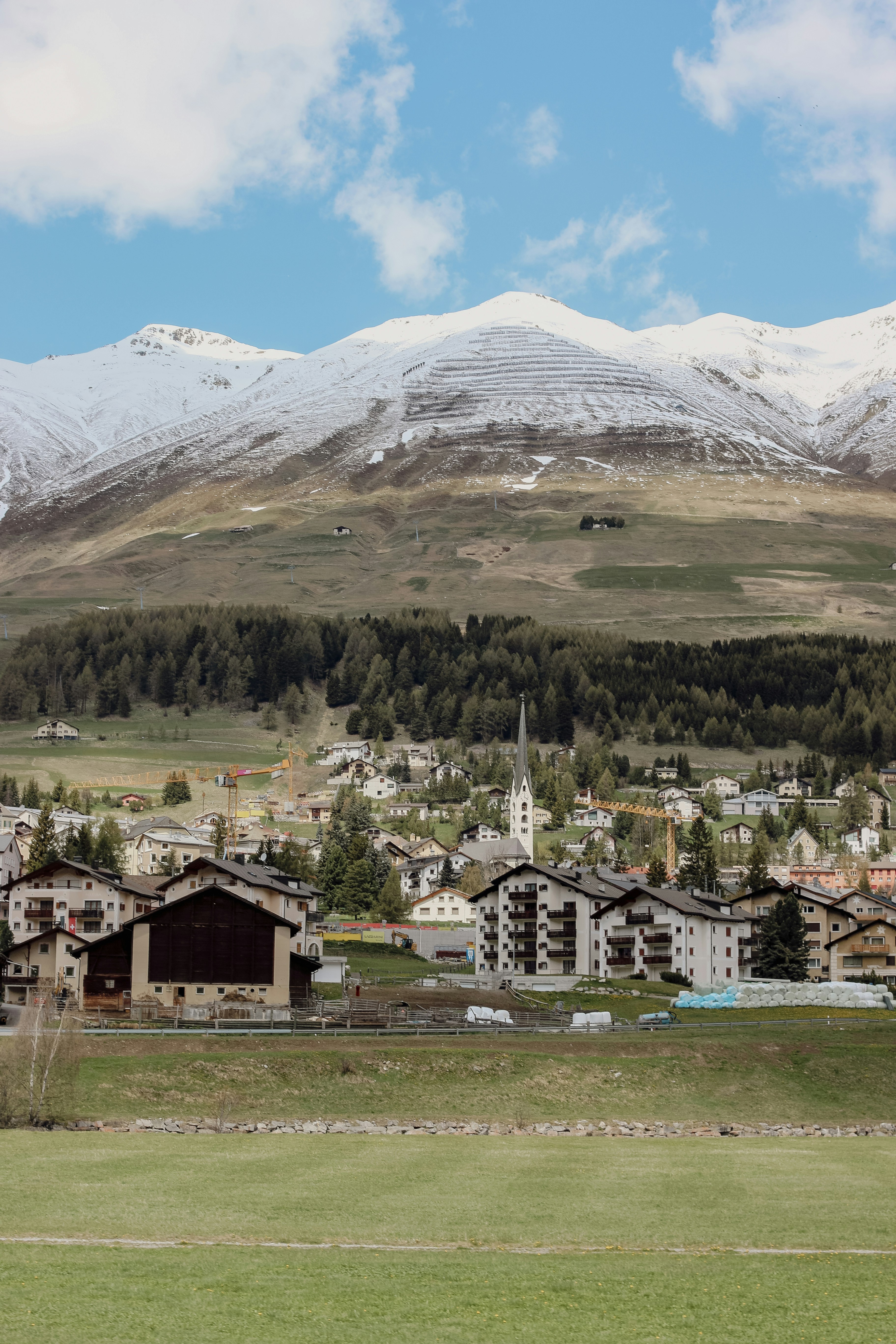 Snow-capped Peaks Over a Quiet Alpine Village