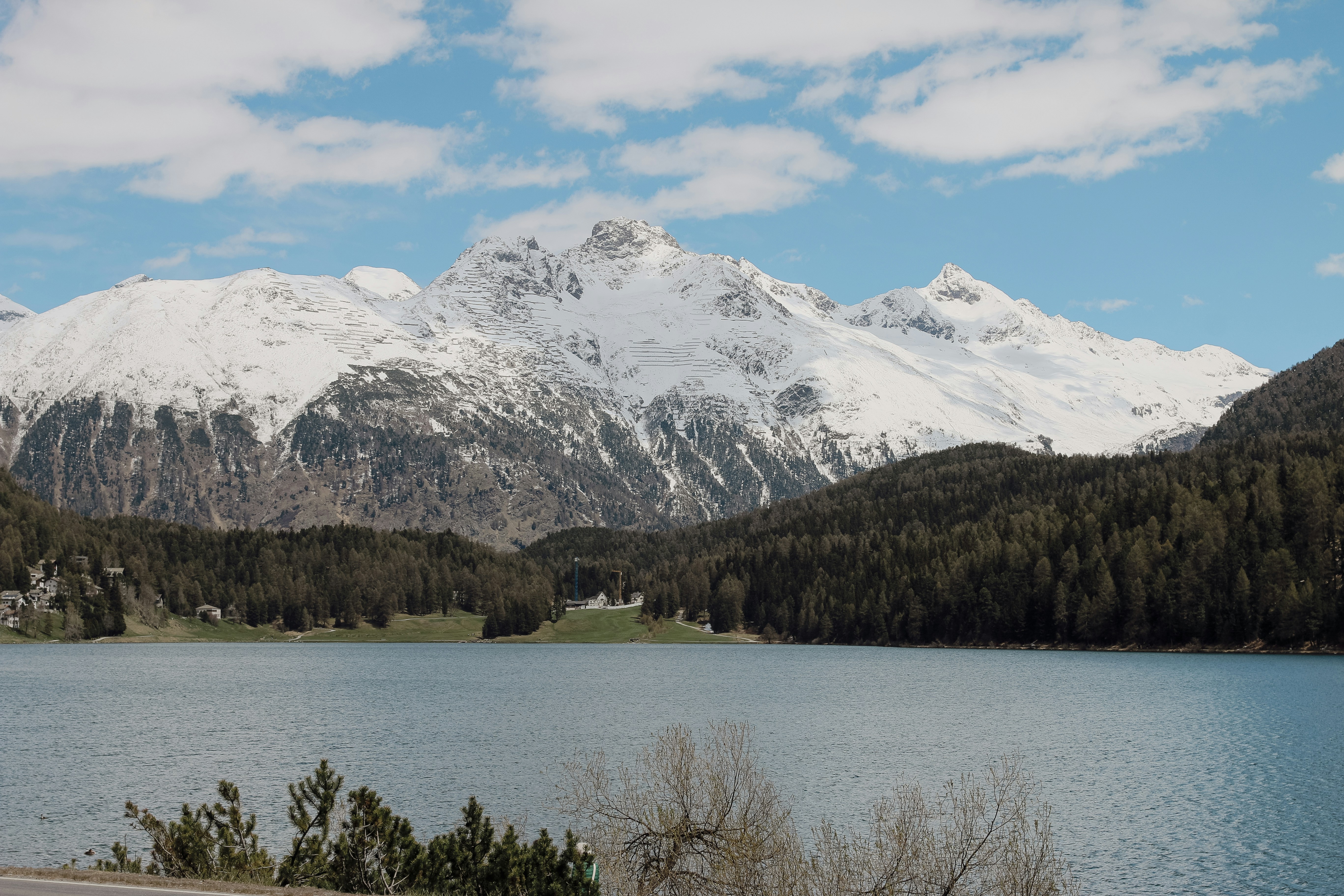 Snowcapped Peaks Over a Serene Lake