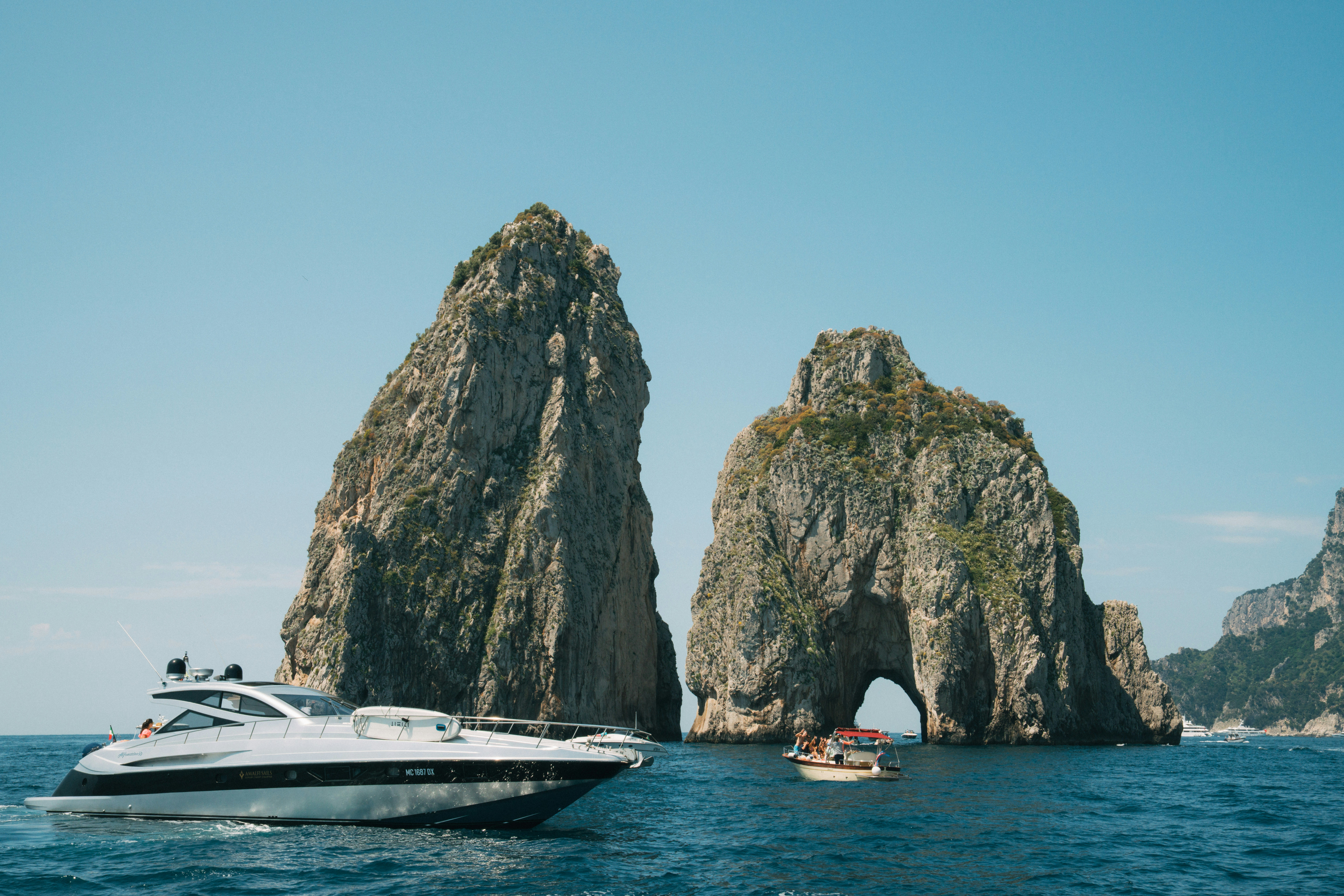 Twin Sea Stacks and a Regal Yacht