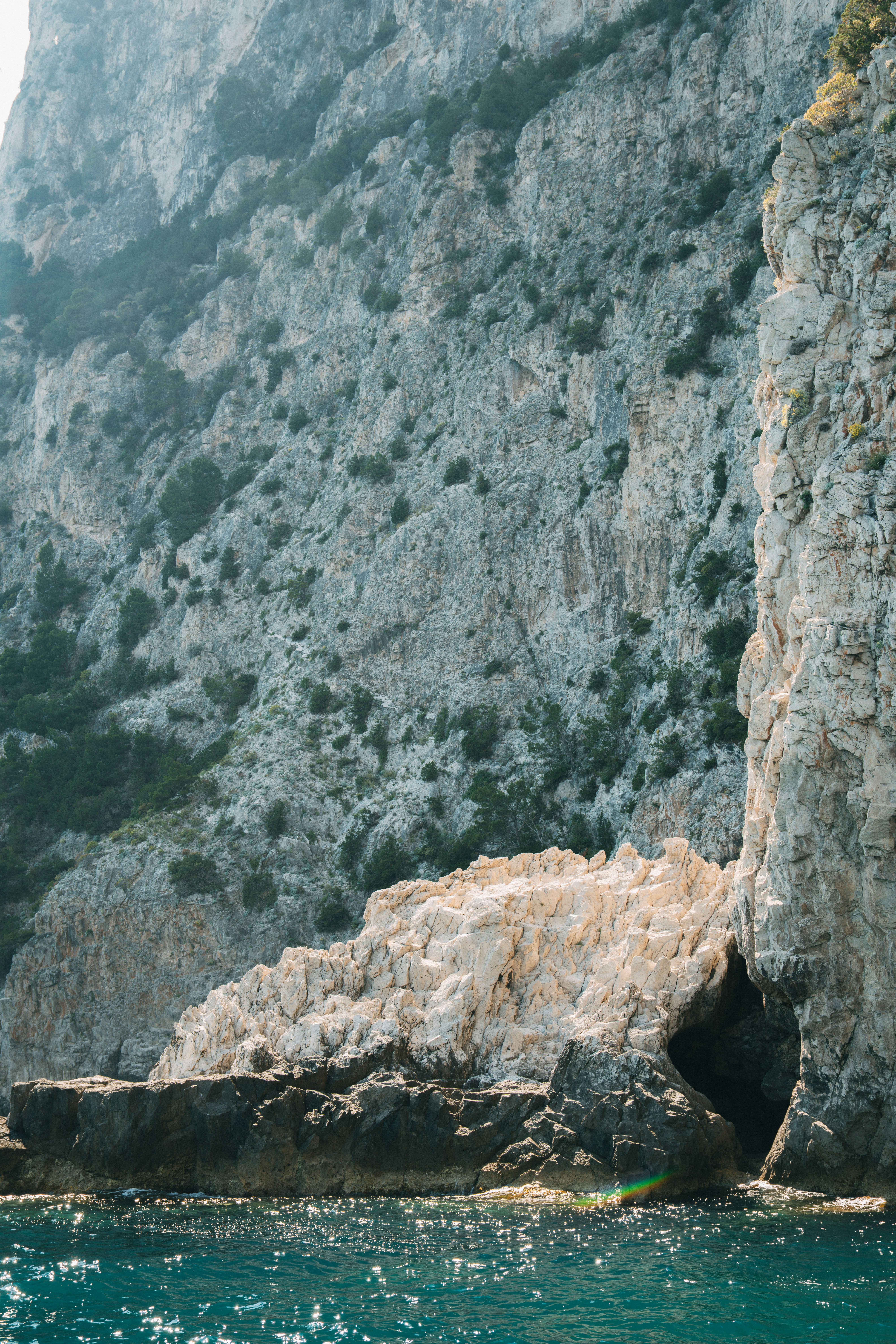 Sunlit Cliff Edge Meeting the Sea: A Quiet Cove