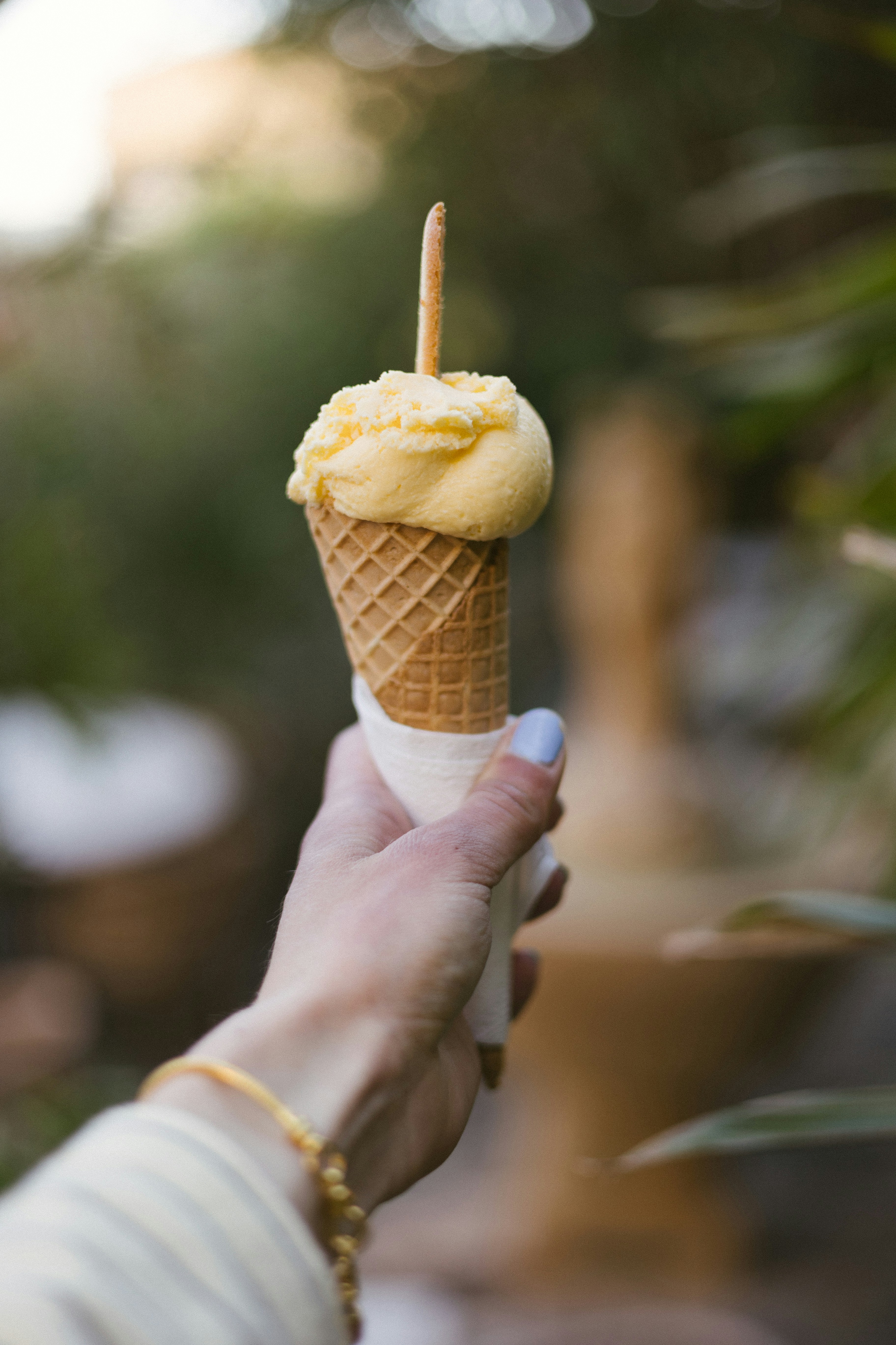 Sunlit Ice Cream: A Close-Up in Warm Golden Hour