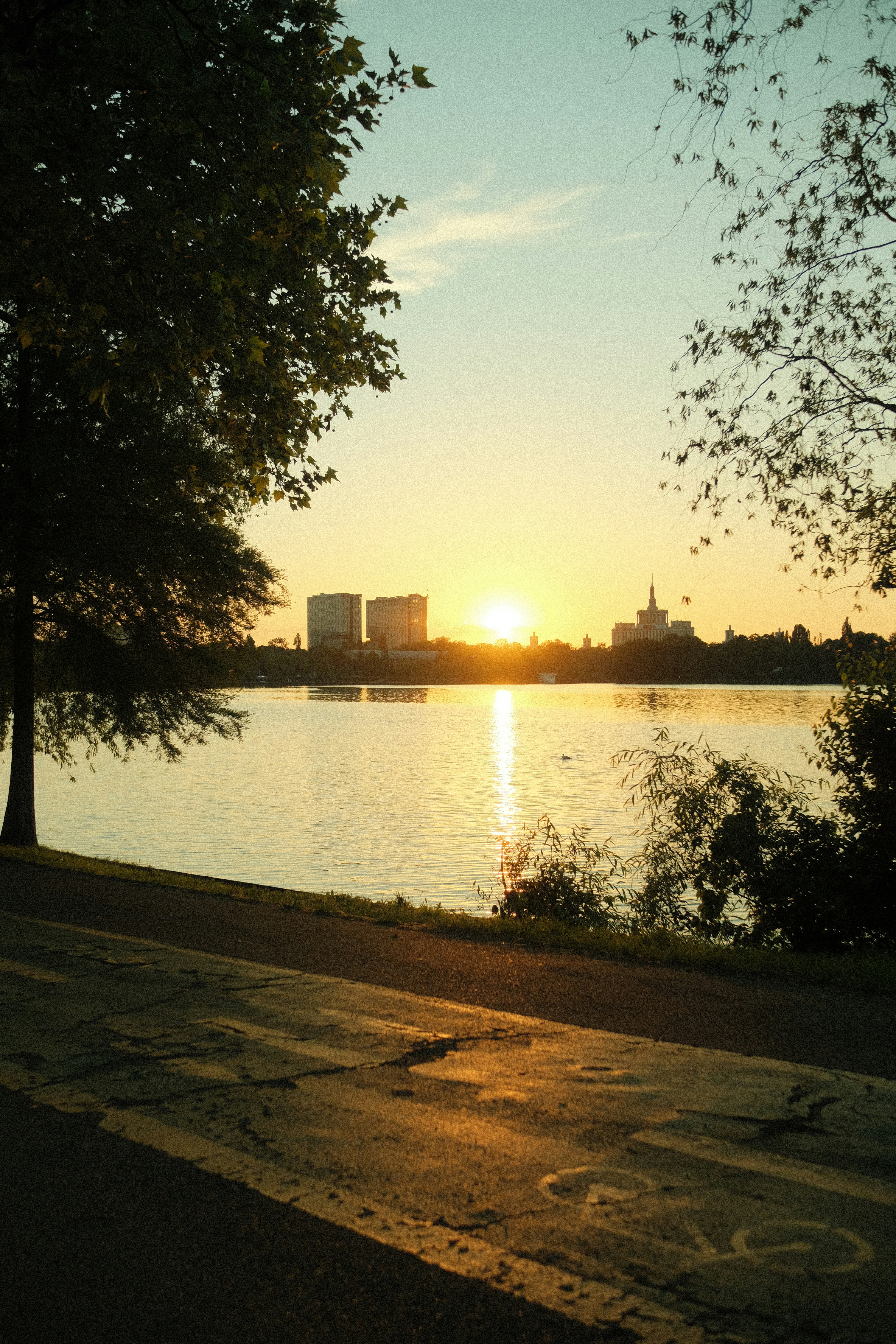 Sunlit Lakewalk at Dusk