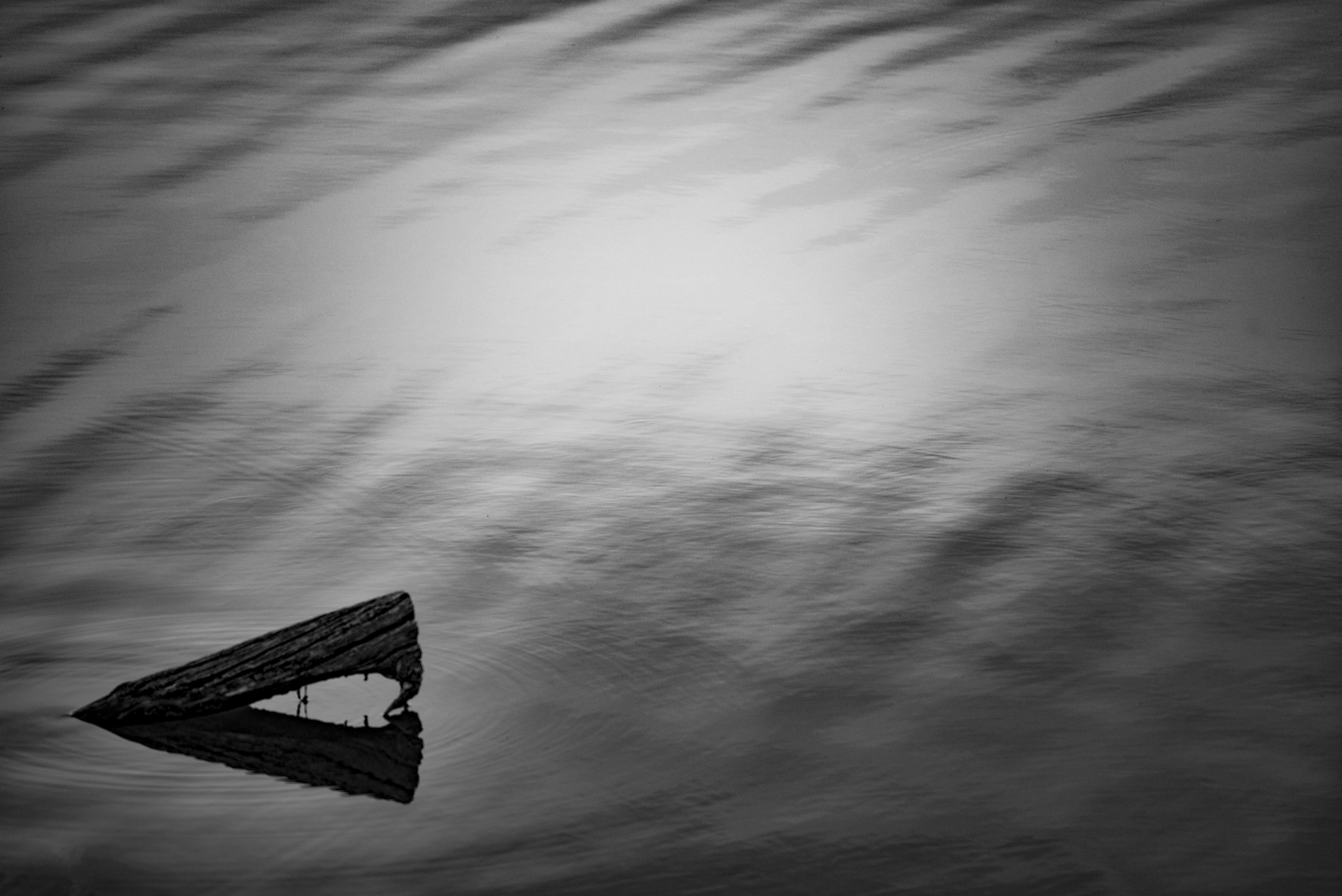 Silent Wake: A Tattered Paddle Drifts Across a Moonlit Mirror