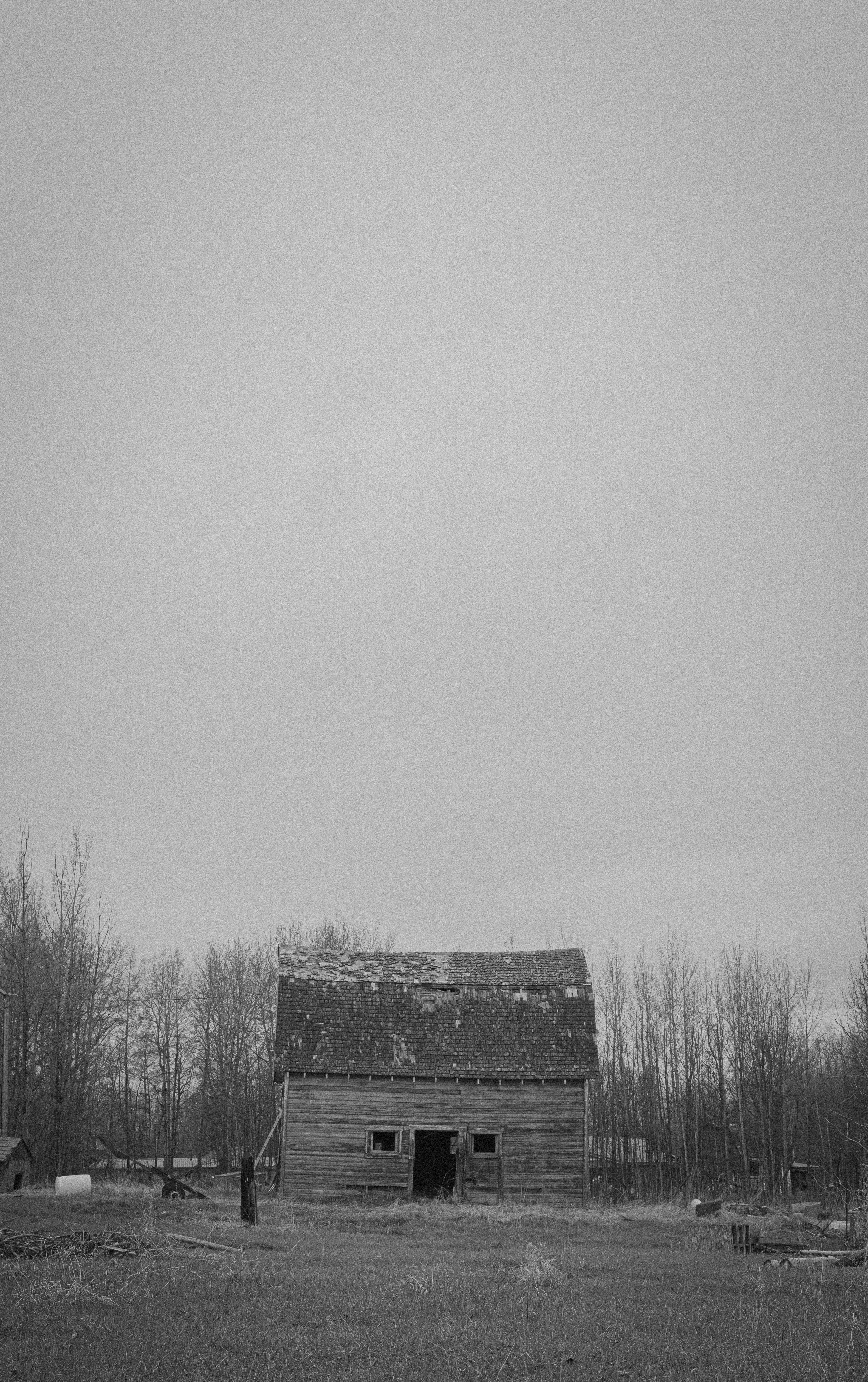 Ruined Barn Beneath a Quiet Winter Sky
